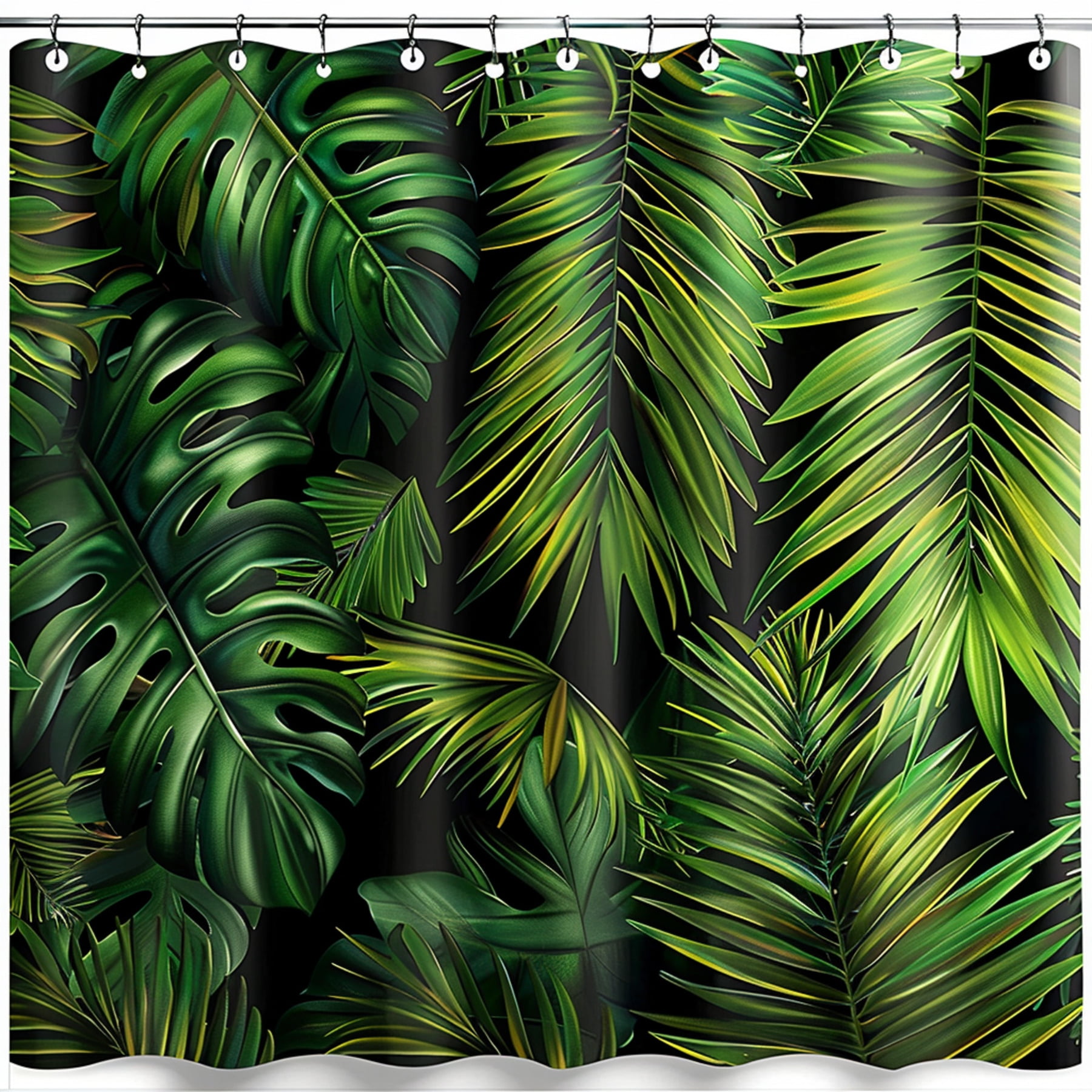 Vibrant Tropical Rainforest Palm Leaves Shower Curtain Fabric Texture ...