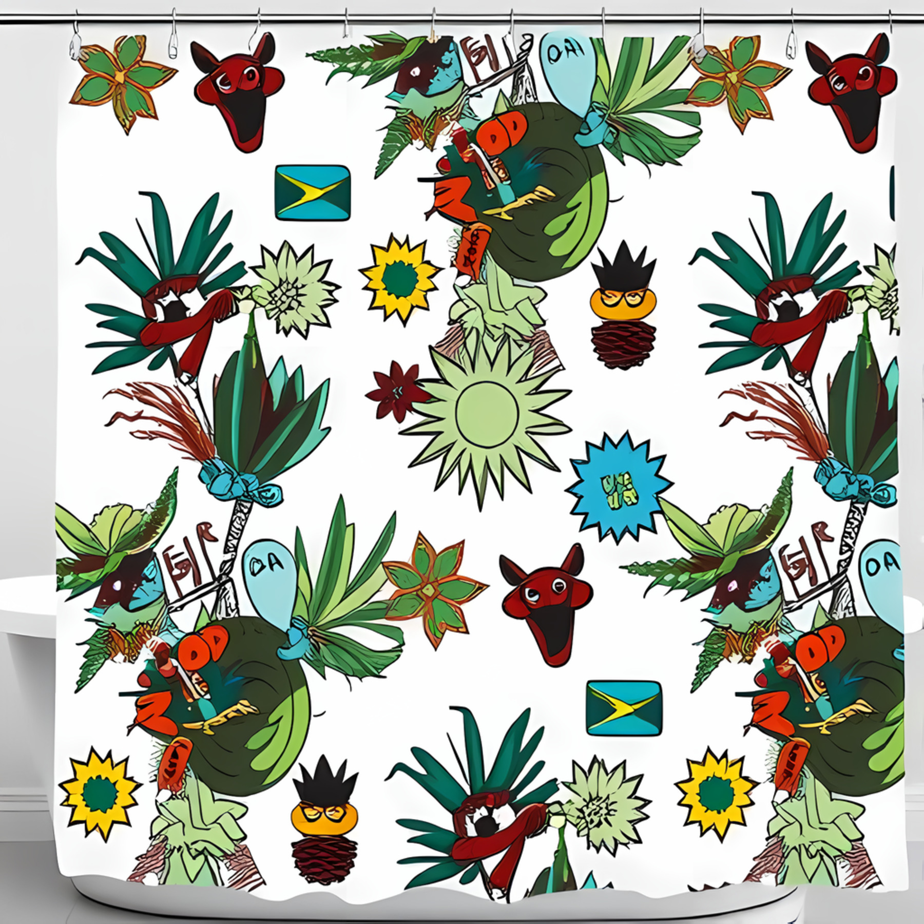 Vibrant Tropical Shower Curtain with Playful Plants Animals and ...