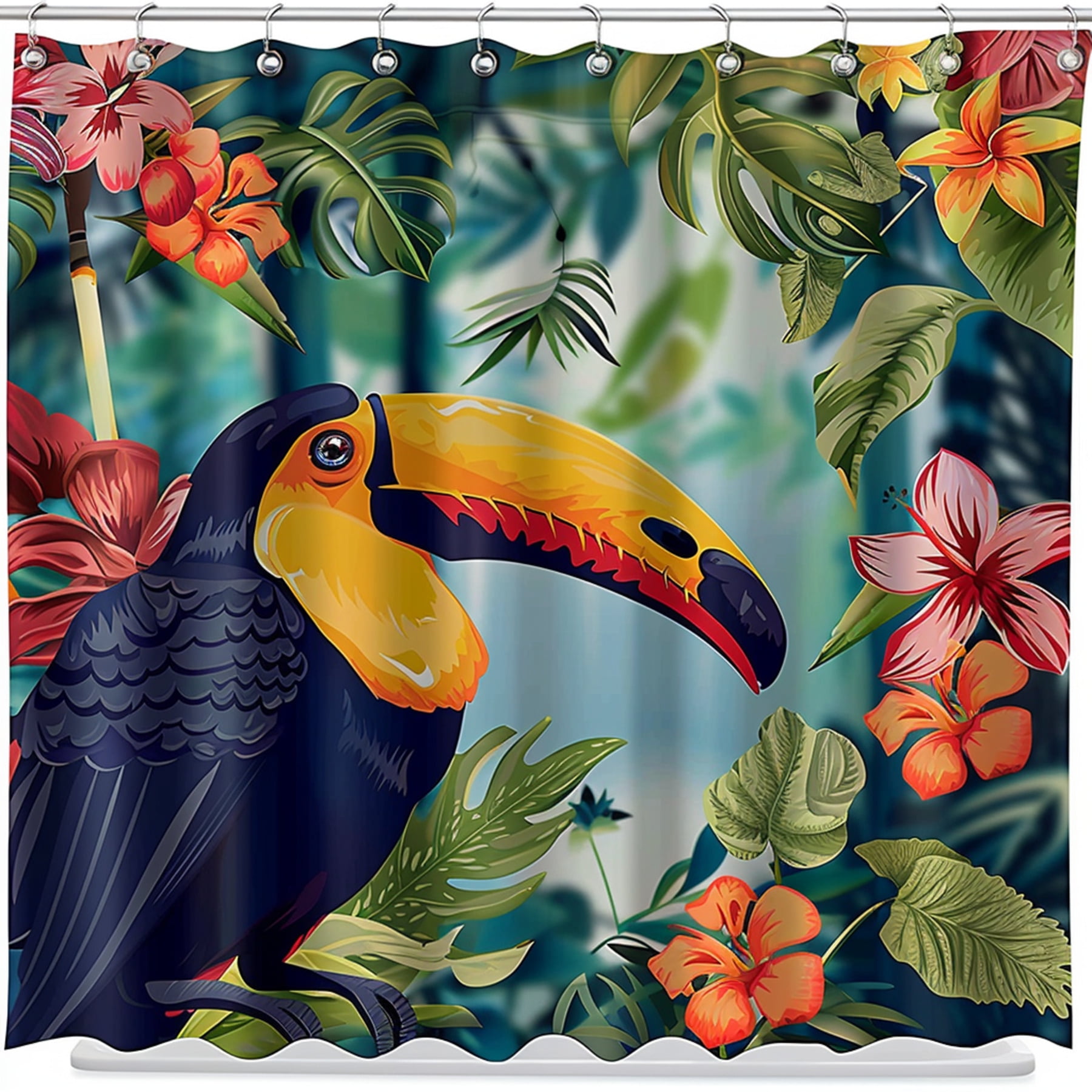 Vibrant Tropical Toucan Paradise Shower Curtain Exotic Rainforest