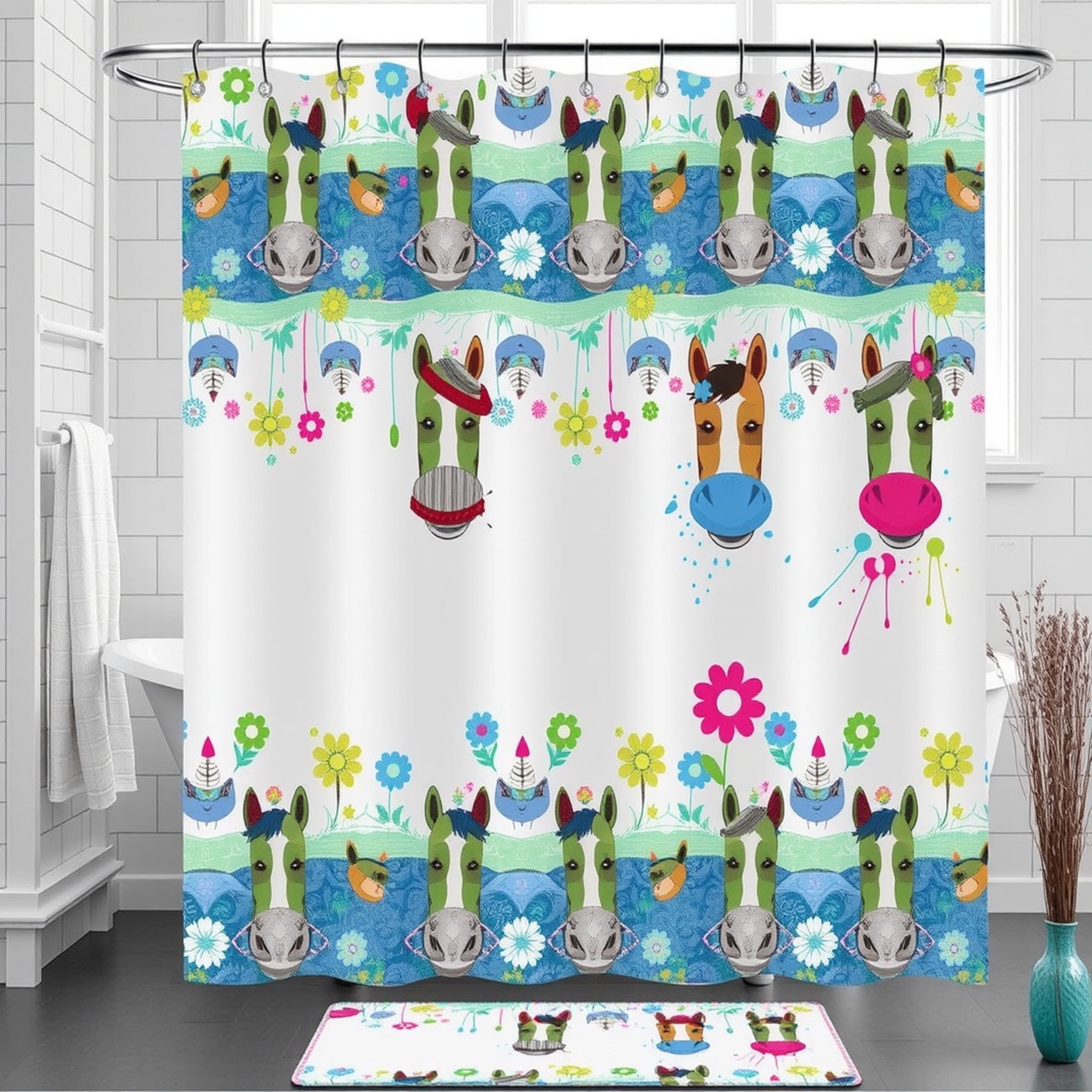 Vibrant Tropical Yak Shower Curtain with Bold Colors Trees & Water ...