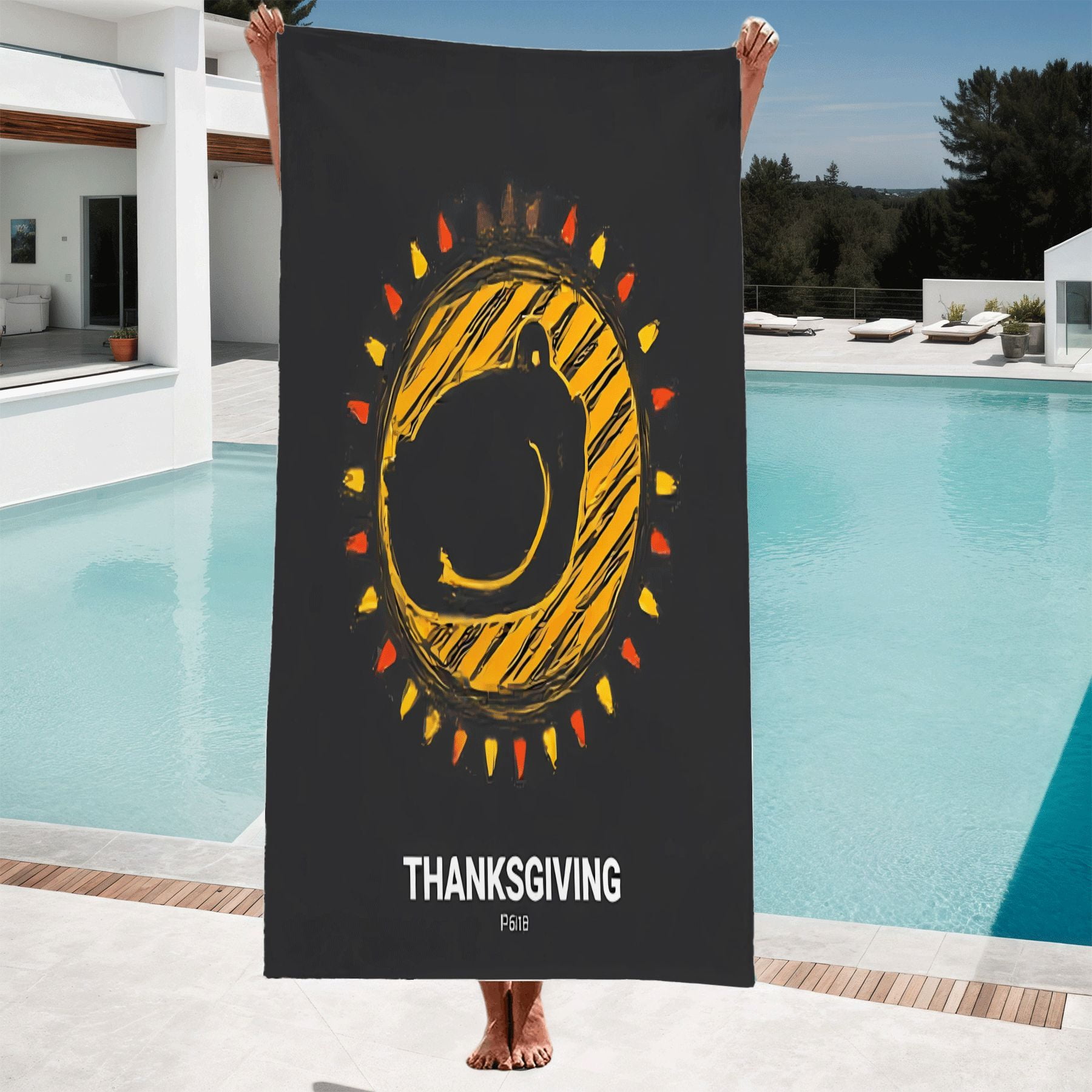 Vibrant Turkey Design Beach Towel - Perfect for Thanksgiving Pool and ...