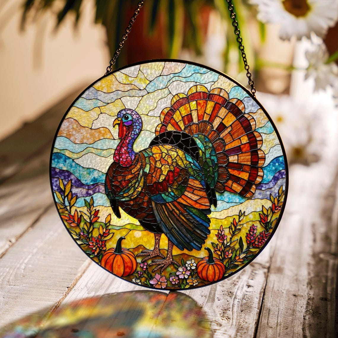 Vibrant Turkey Stained Glass Suncatcher, Autumn Harvest Window Art ...
