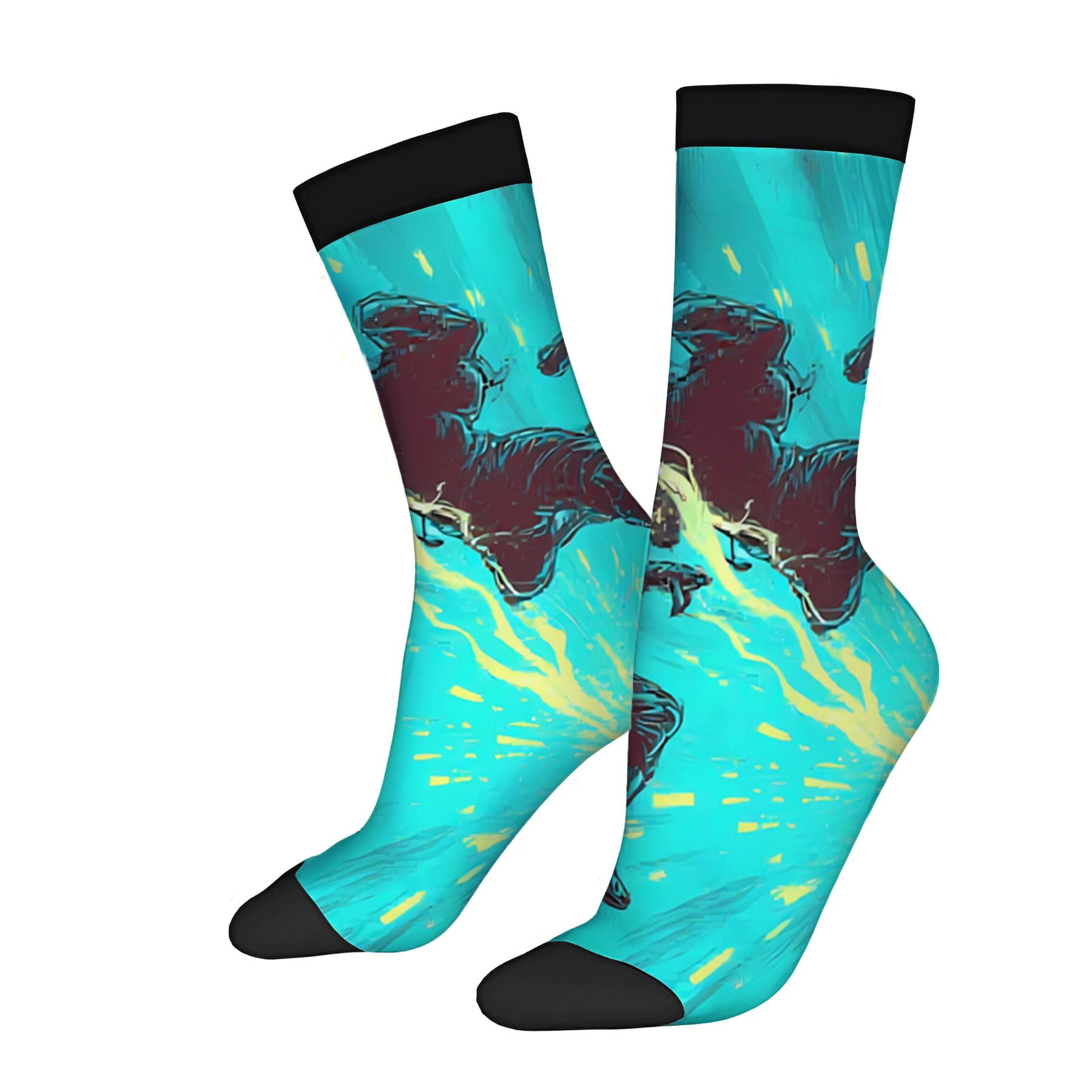 Vibrant Turquoise Socks with Dynamic Horse Riding Design 2 Pairs of ...