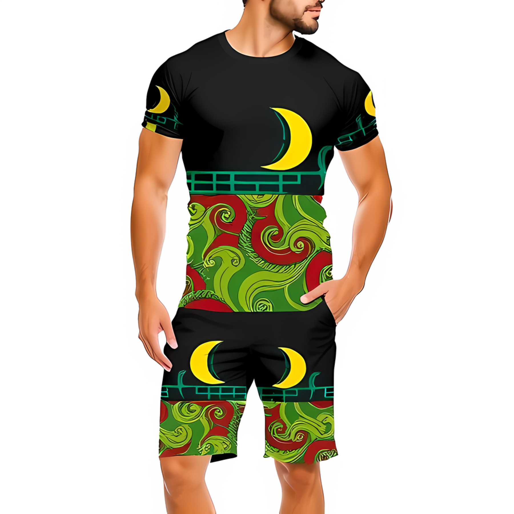 Vibrant Two-Piece Athletic Outfit: Short - Sleeve Shirt & Shorts Set ...