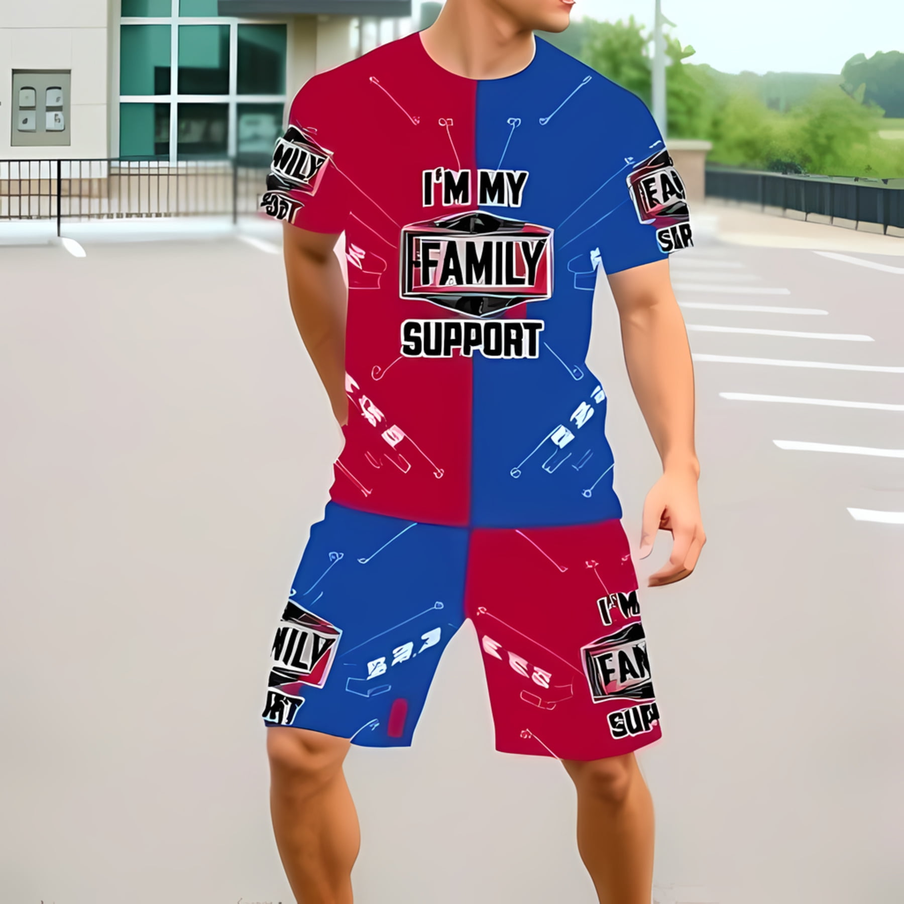 Vibrant Two - Toned Athletic T-Shirt & Shorts Set with Bold Arrow ...