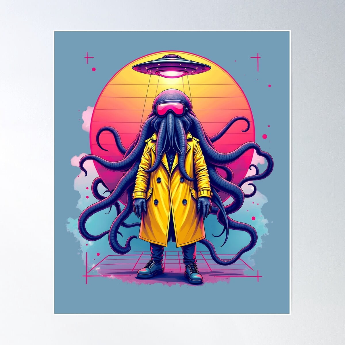 Vibrant Ufo 1980S Artwork: Cthulhu Alien Encounter Poster Wall Art ...