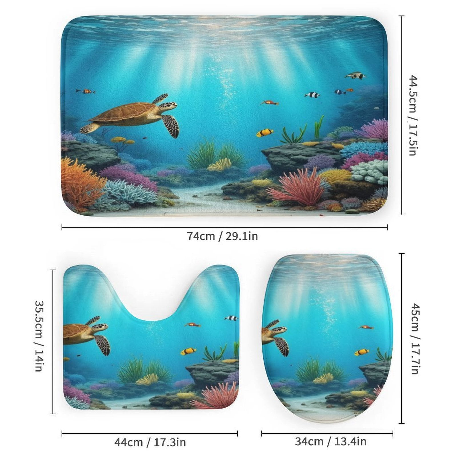 Vibrant Undersea Coral Reef Scene Bathroom Mats Sets 3 Piece, Bath Mat ...