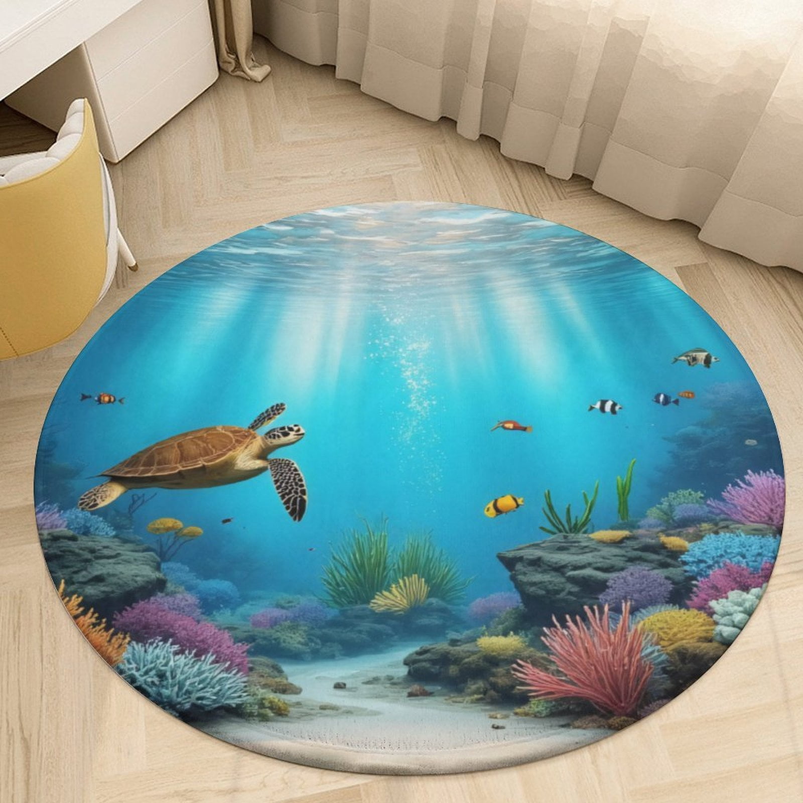 Vibrant Undersea Coral Reef Scene Round Area Rugs for Bedroom Living ...