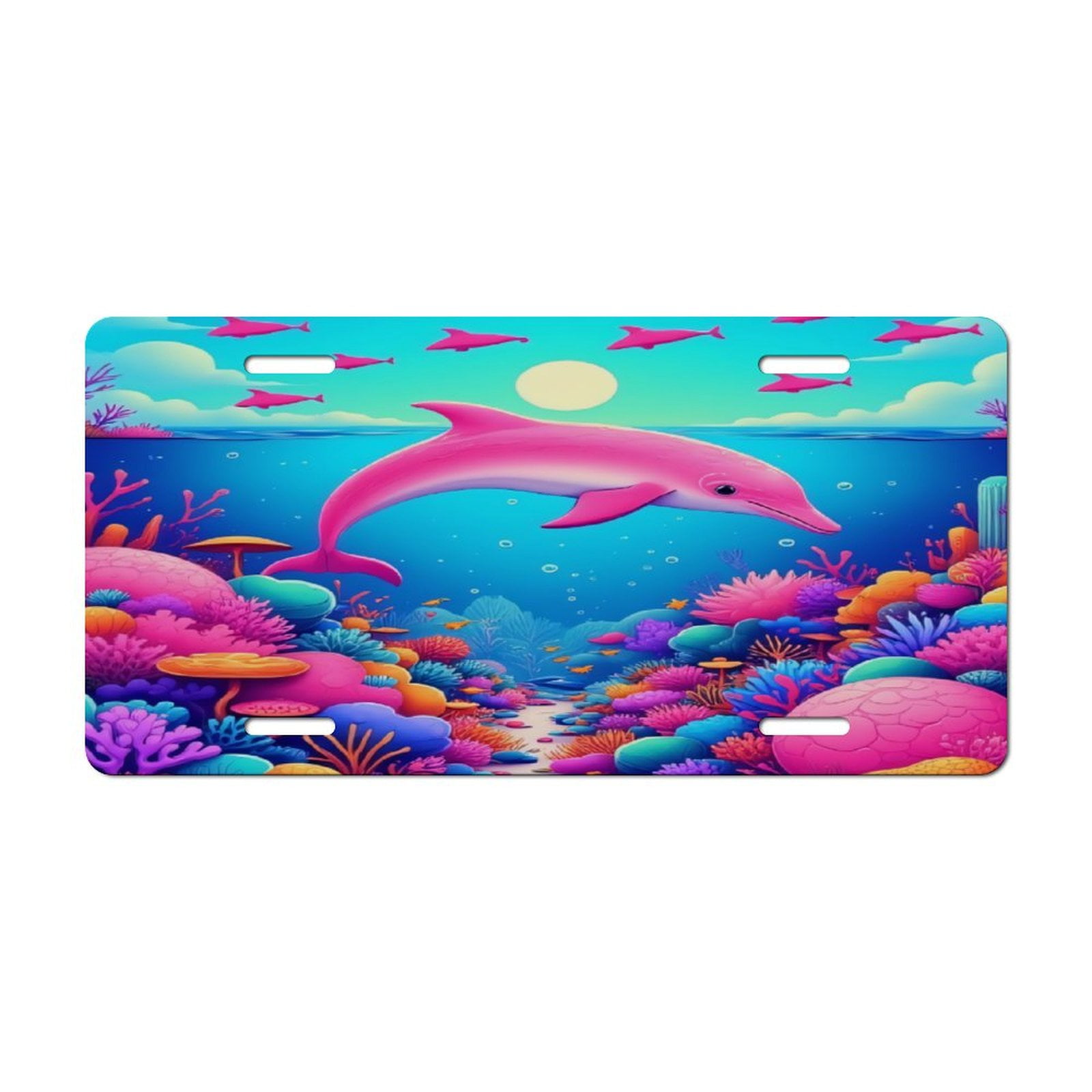 Vibrant Undersea Dolphin Scene Car Decorative Front License Plate ...