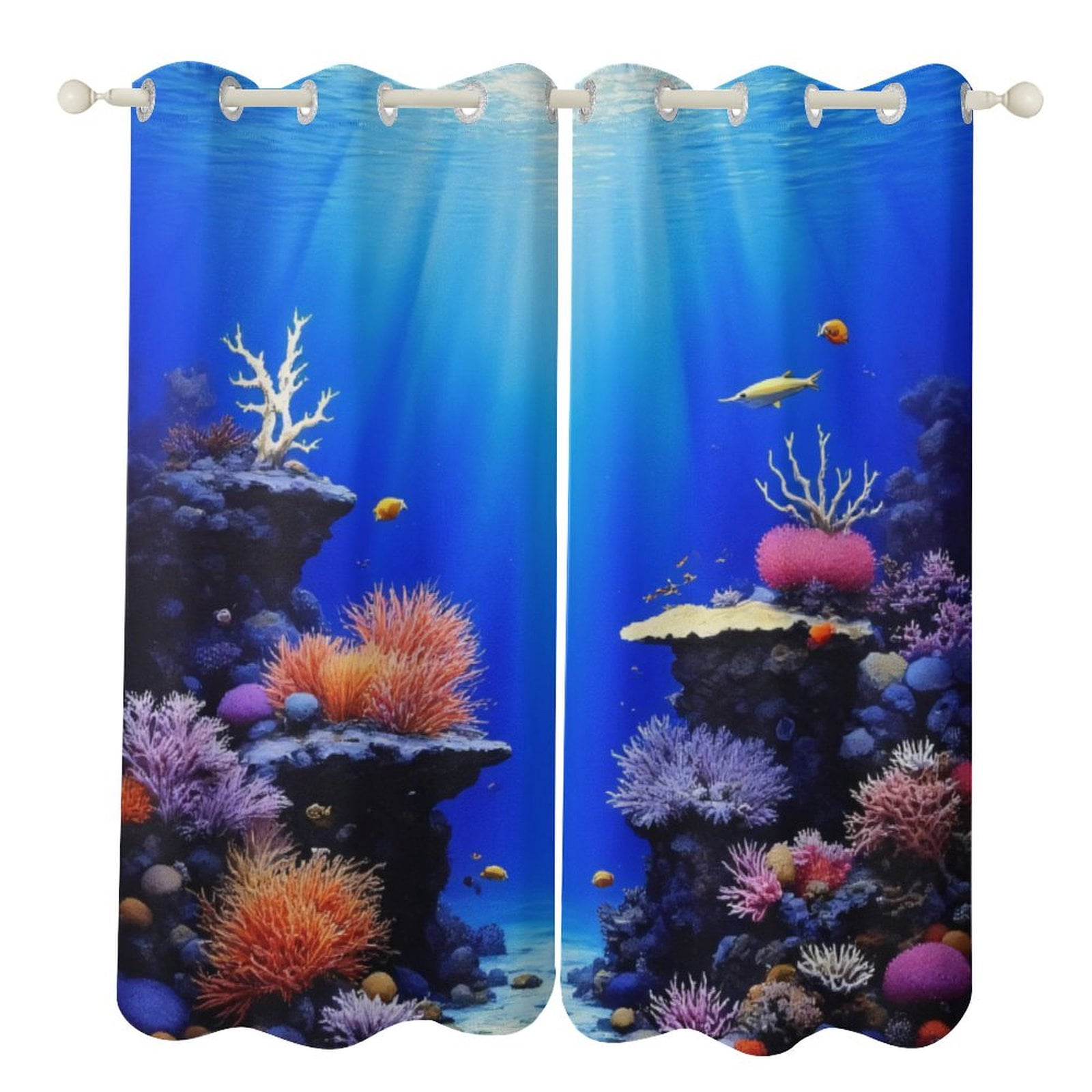 Vibrant Underwater Coral Reef Luxury Window Curtains Blinds for Living ...