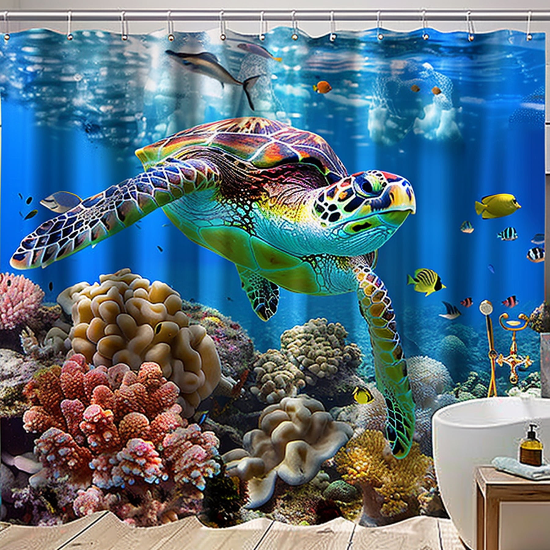 Vibrant Underwater Paradise Shower Curtain Stunning Sea Turtle And Coral