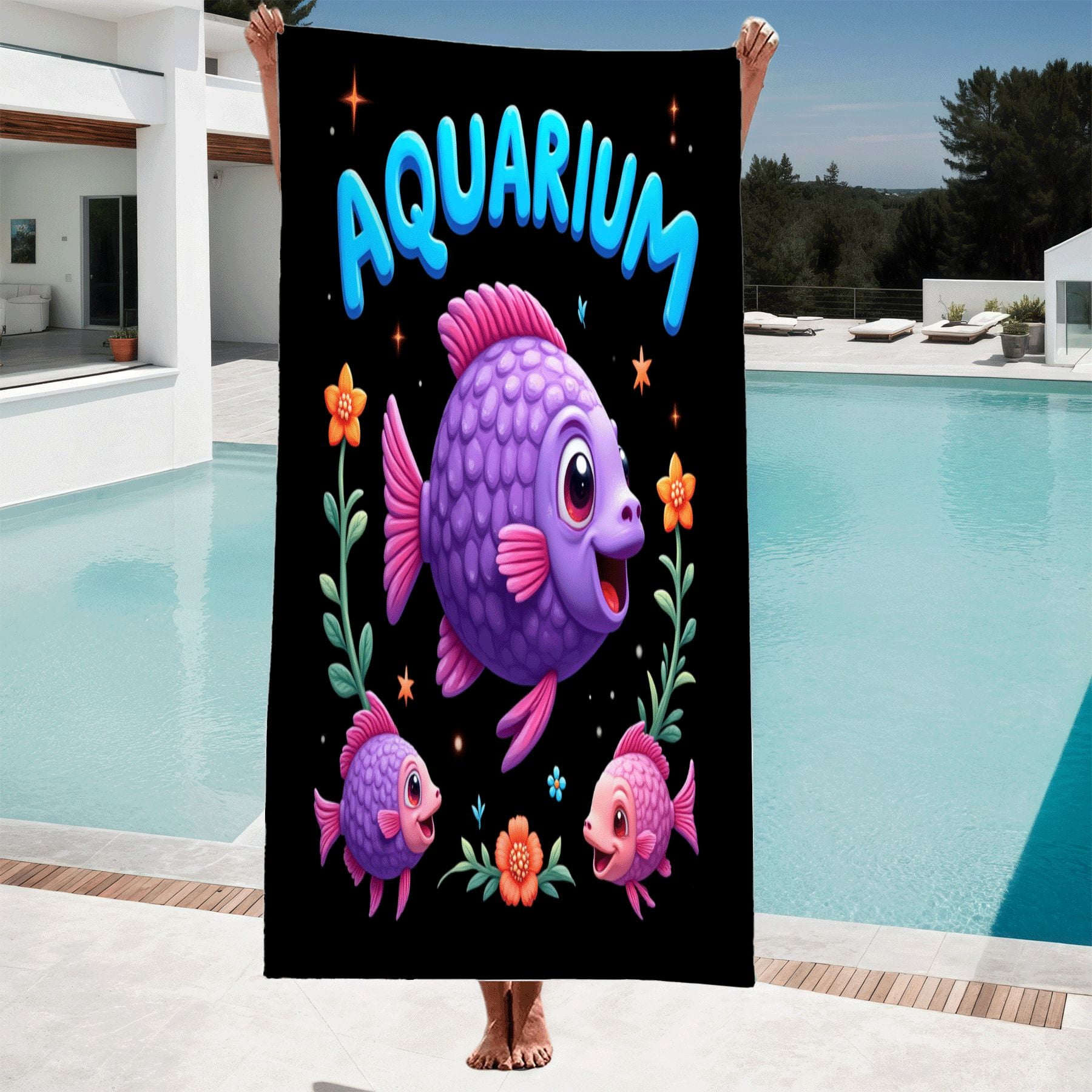 Vibrant Underwater Scene Beach Towel - Large Purple Fish Pink Fish ...