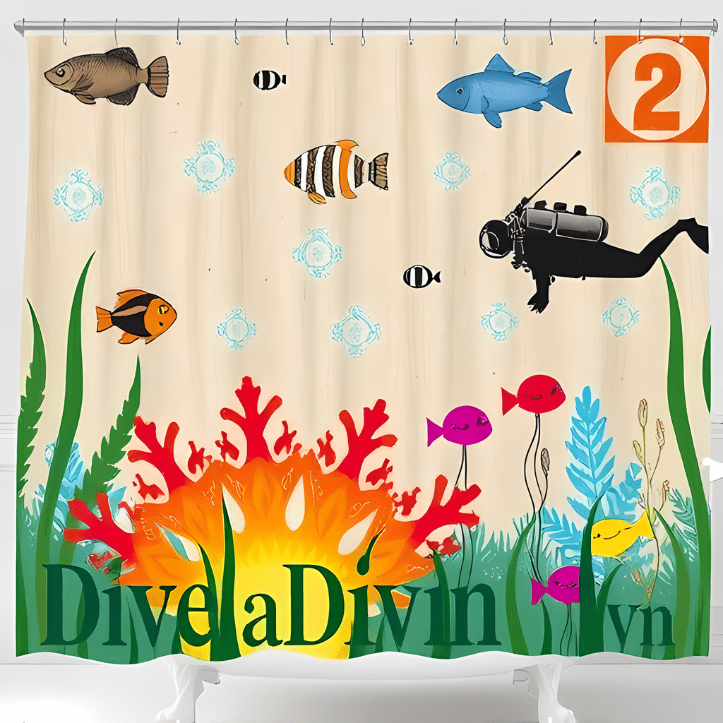 Vibrant Underwater Scene Shower Curtain with Colorful Fish Diver ...