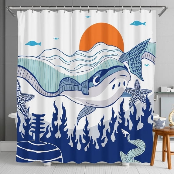 Vibrant Underwater Scene Shower Curtain with Stylized Fish & Coral Reef ...