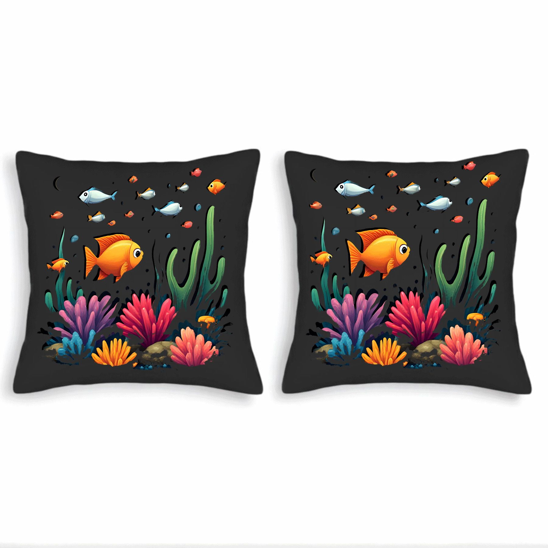 Vibrant Underwater Scene Throw Pillow Covers 18x18in Set of 2 ...