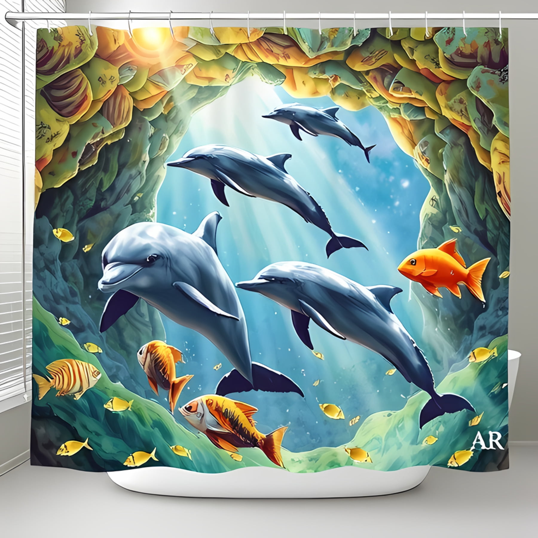 Vibrant Underwater Shower Curtain - Lively Grotto Scene with Colorful ...