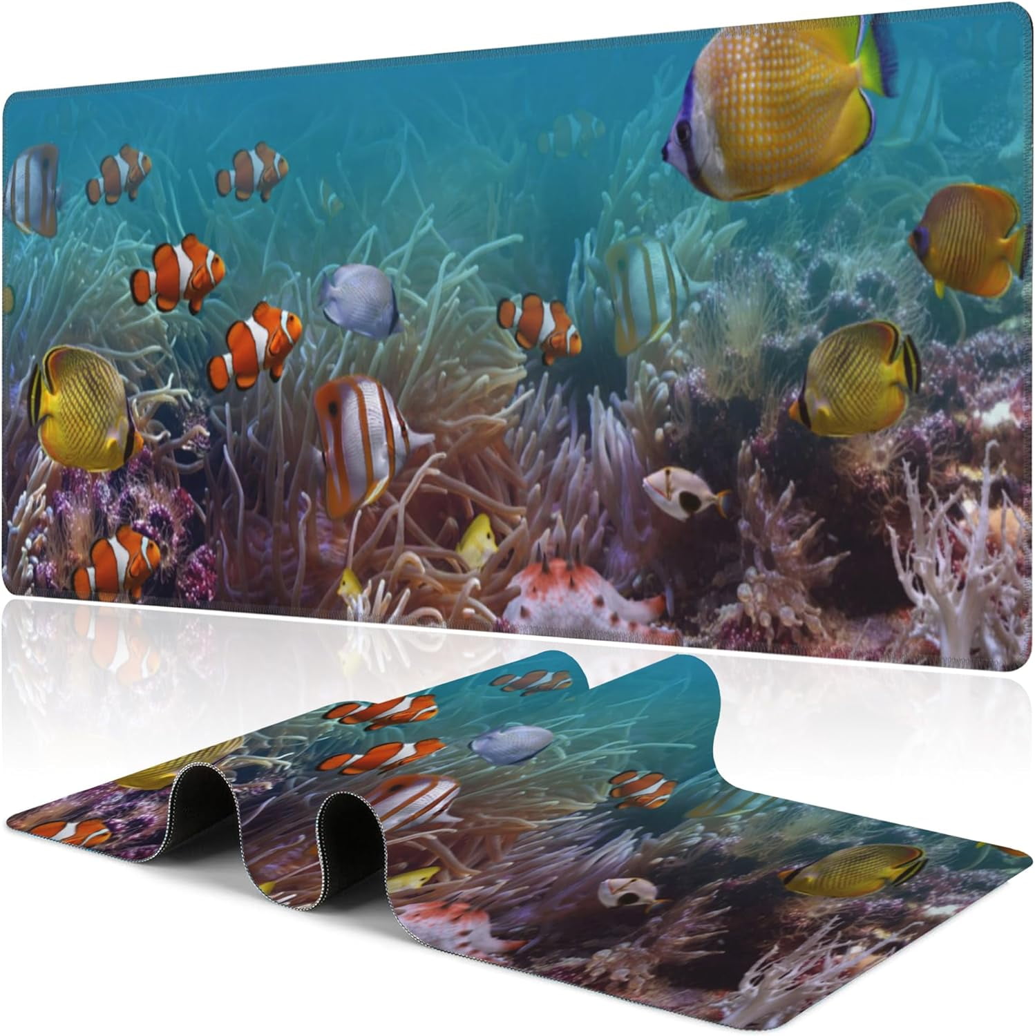 Vibrant Underwater World Desk Mat,Large Tropical Fishes on Coral Reefs ...