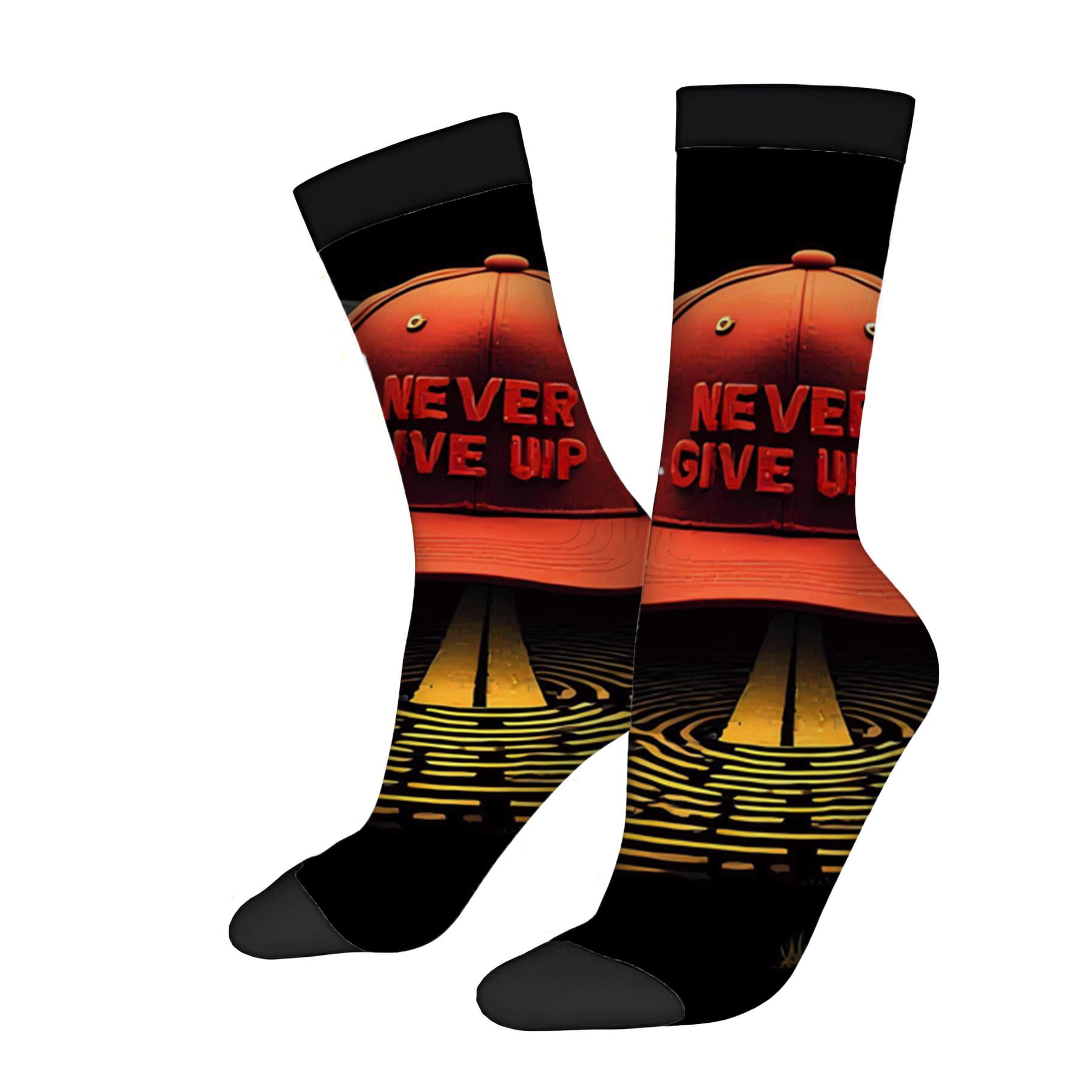 Vibrant Unisex Socks - 2 Pairs with ' NEVER GIVE UP ' Red Cap Design ...