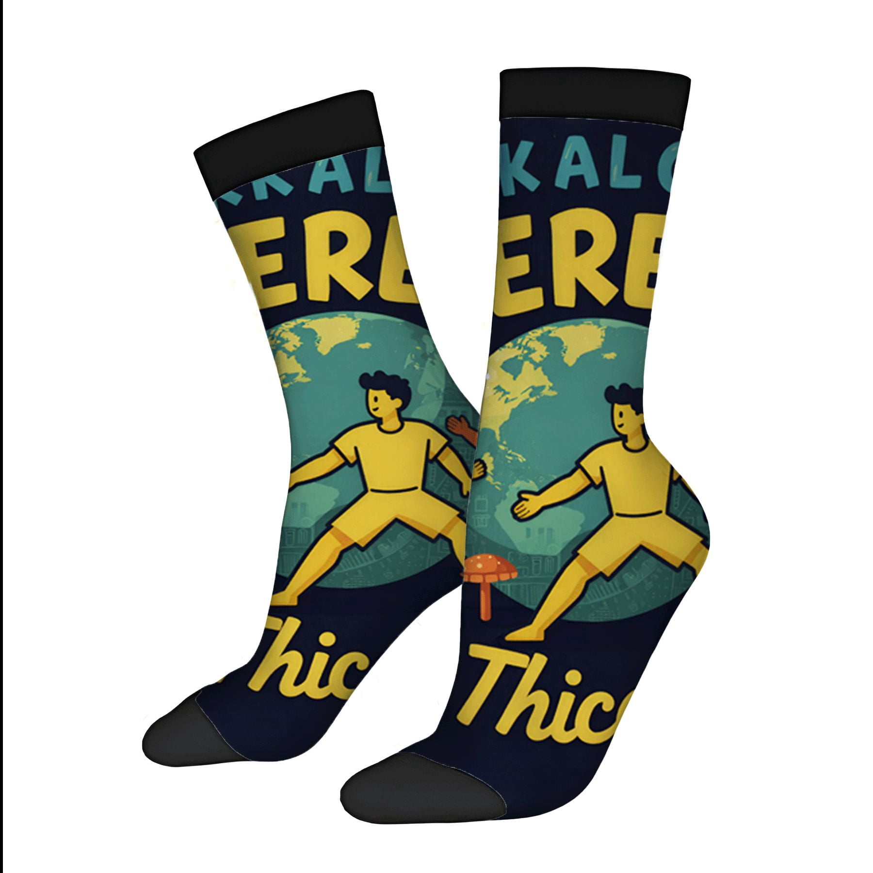 Vibrant Unisex Socks - 2 Pairs with Playful Yellow Character World Map ...
