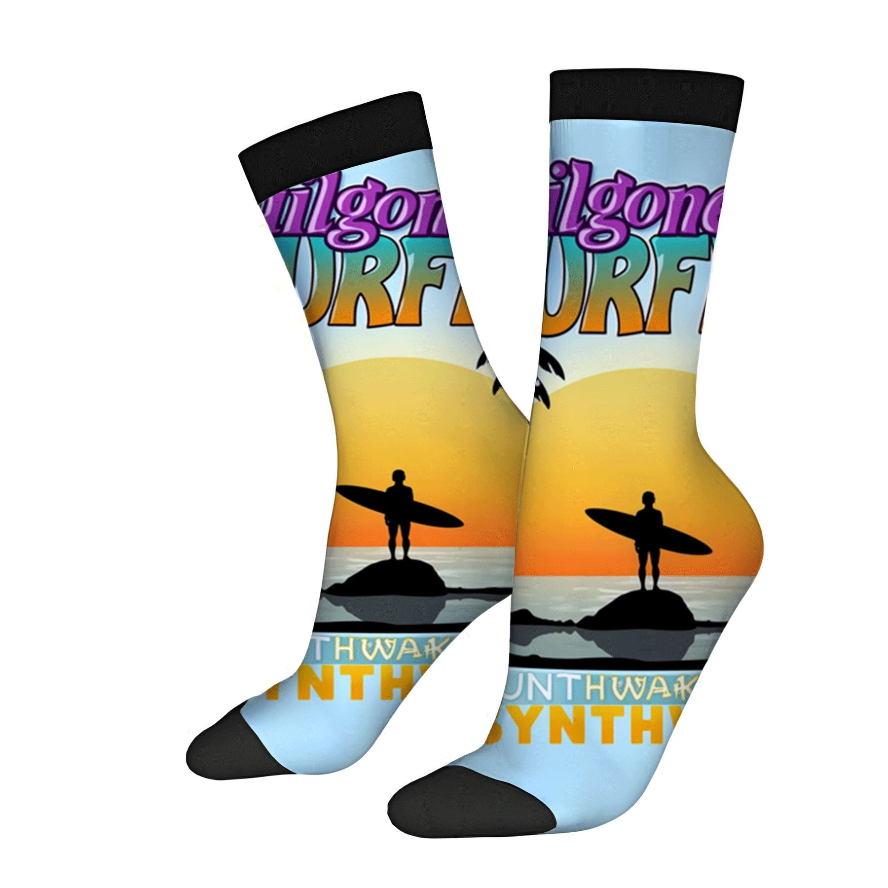 Vibrant Unisex Socks - 2 Pairs with Surfer Silhouette & Sunset Design ...