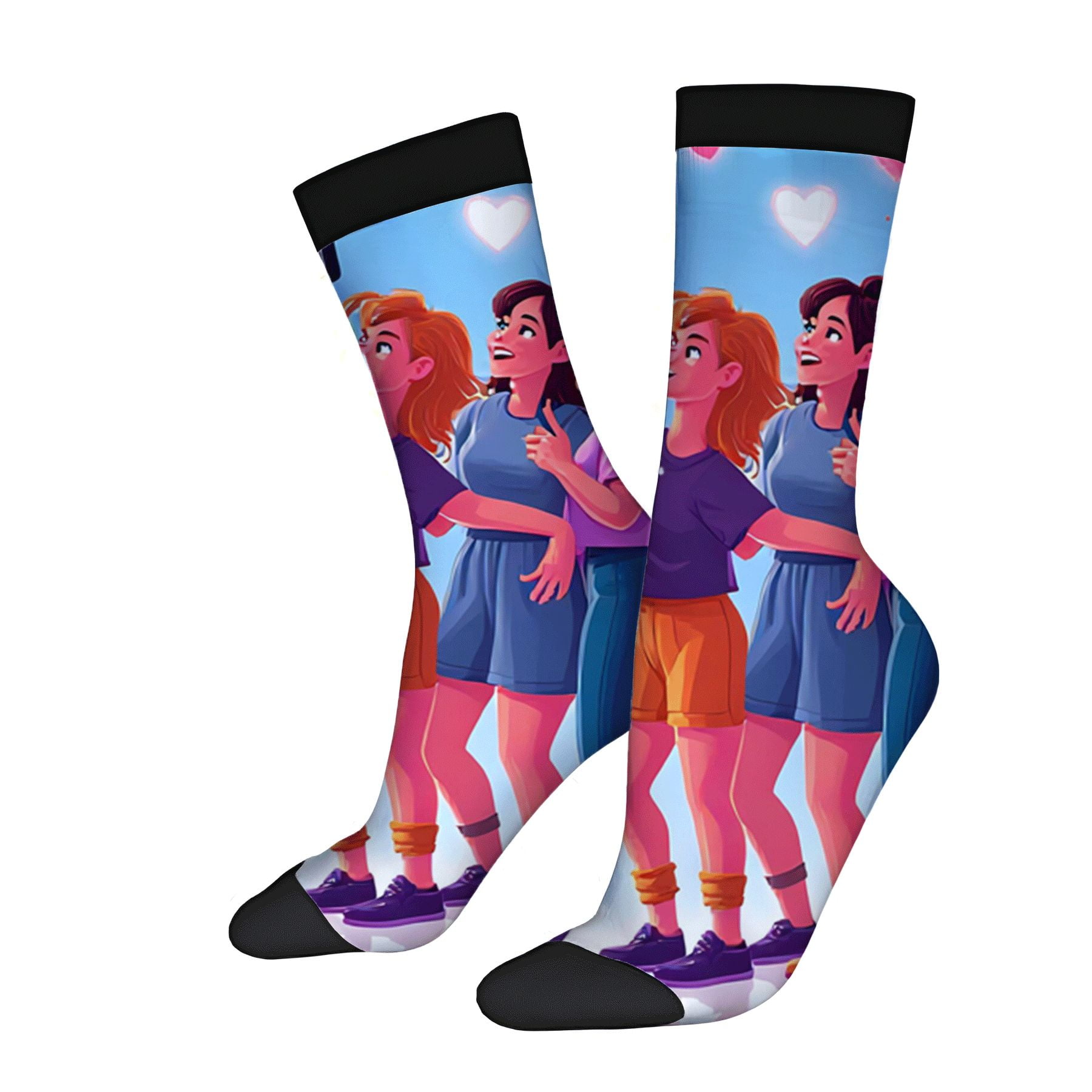 Vibrant Unisex Trendy Socks - 2 Pairs with Cheerful Animated Characters ...