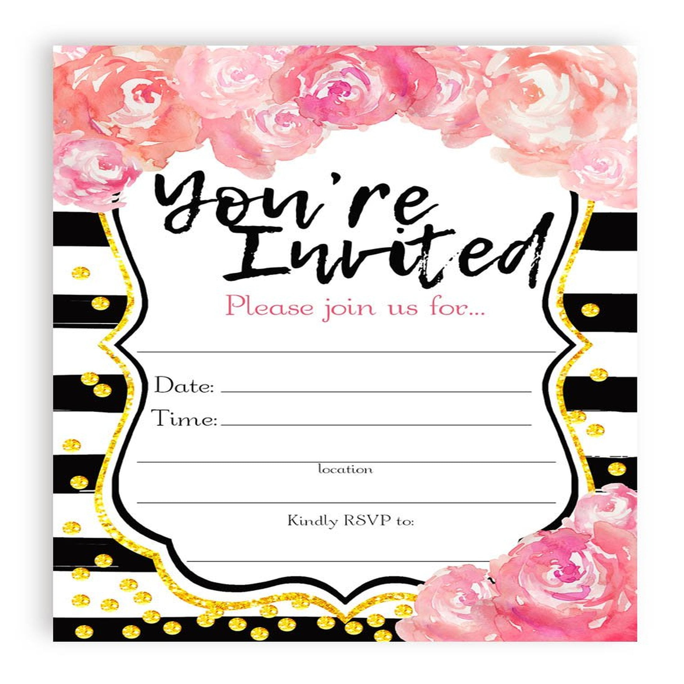 Vibrant Watercolor Floral Invitations Set for Graduation, Wedding ...