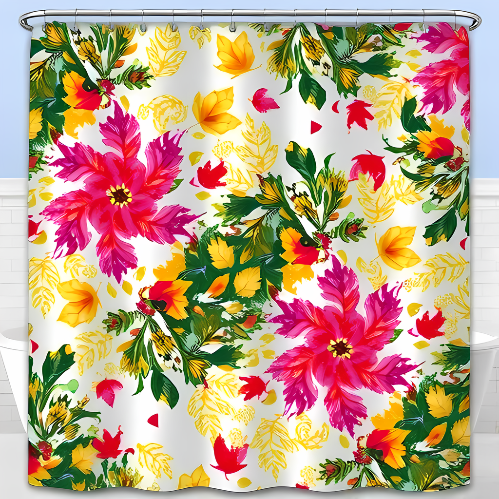 Vibrant Watercolor Floral Shower Curtain - Bold Fuchsia Flowers & Green ...