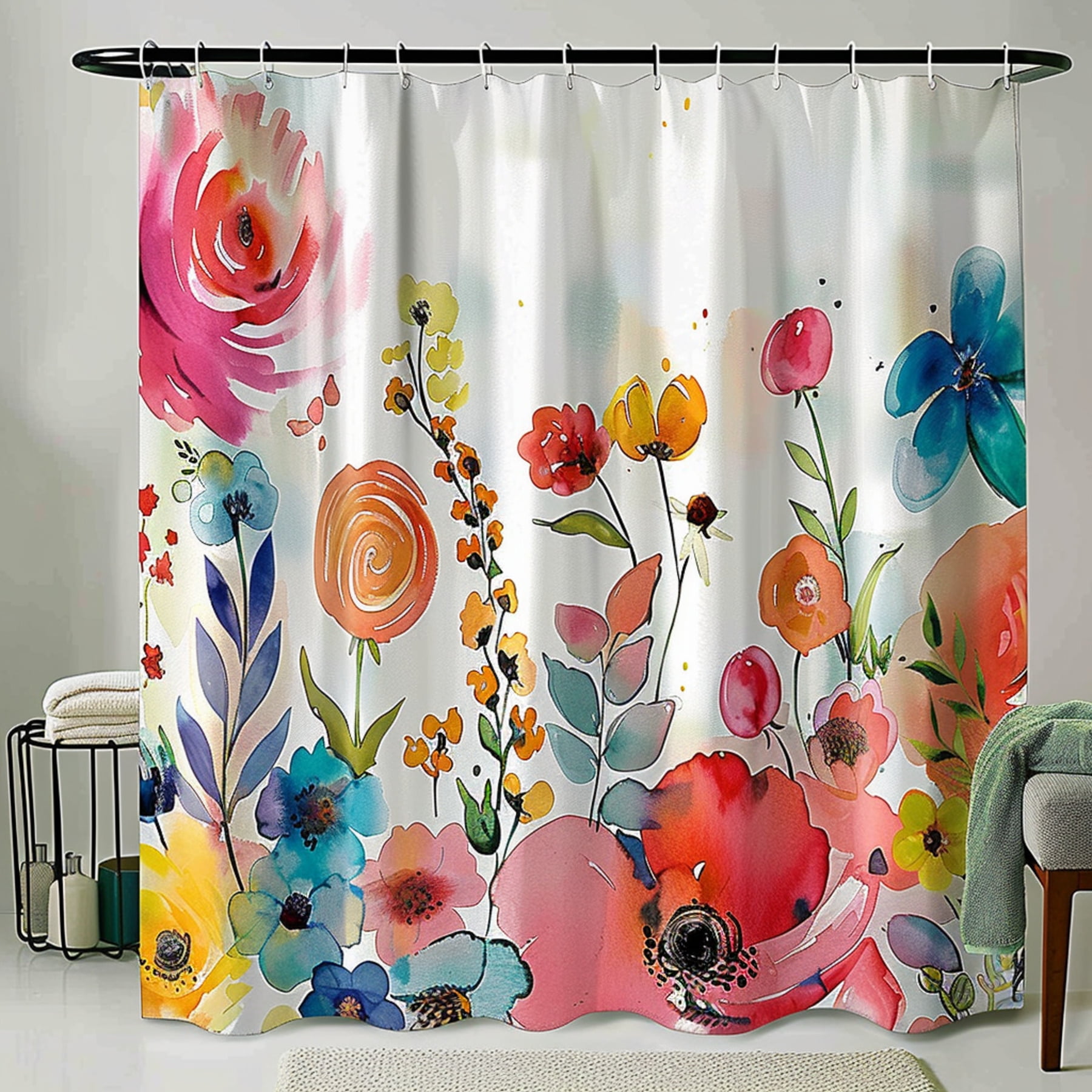 Vibrant Watercolor Floral Shower Curtain Brighten Your Bathroom With