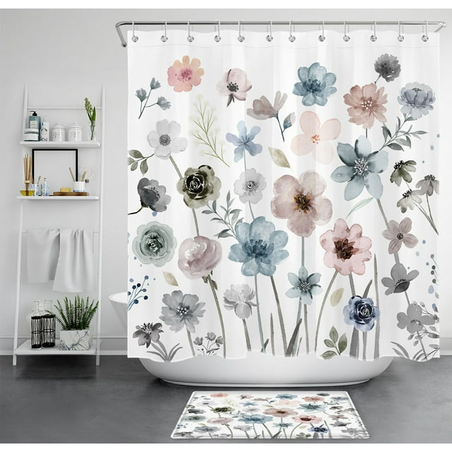 Vibrant Watercolor Floral Shower Curtain Set Elevate Your Bathroom