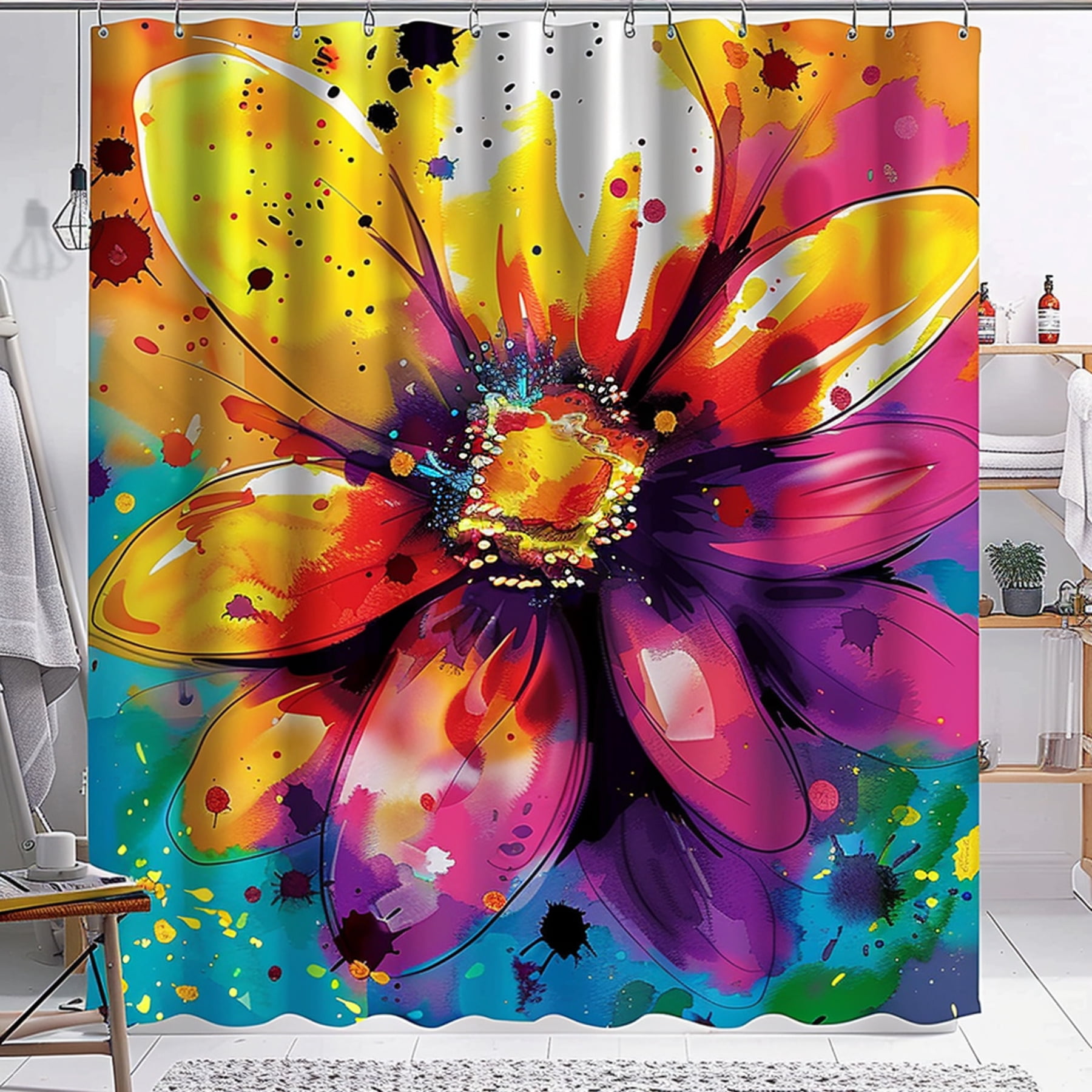 Vibrant Watercolor Floral Shower Curtain Stunning Abstract Art For Your