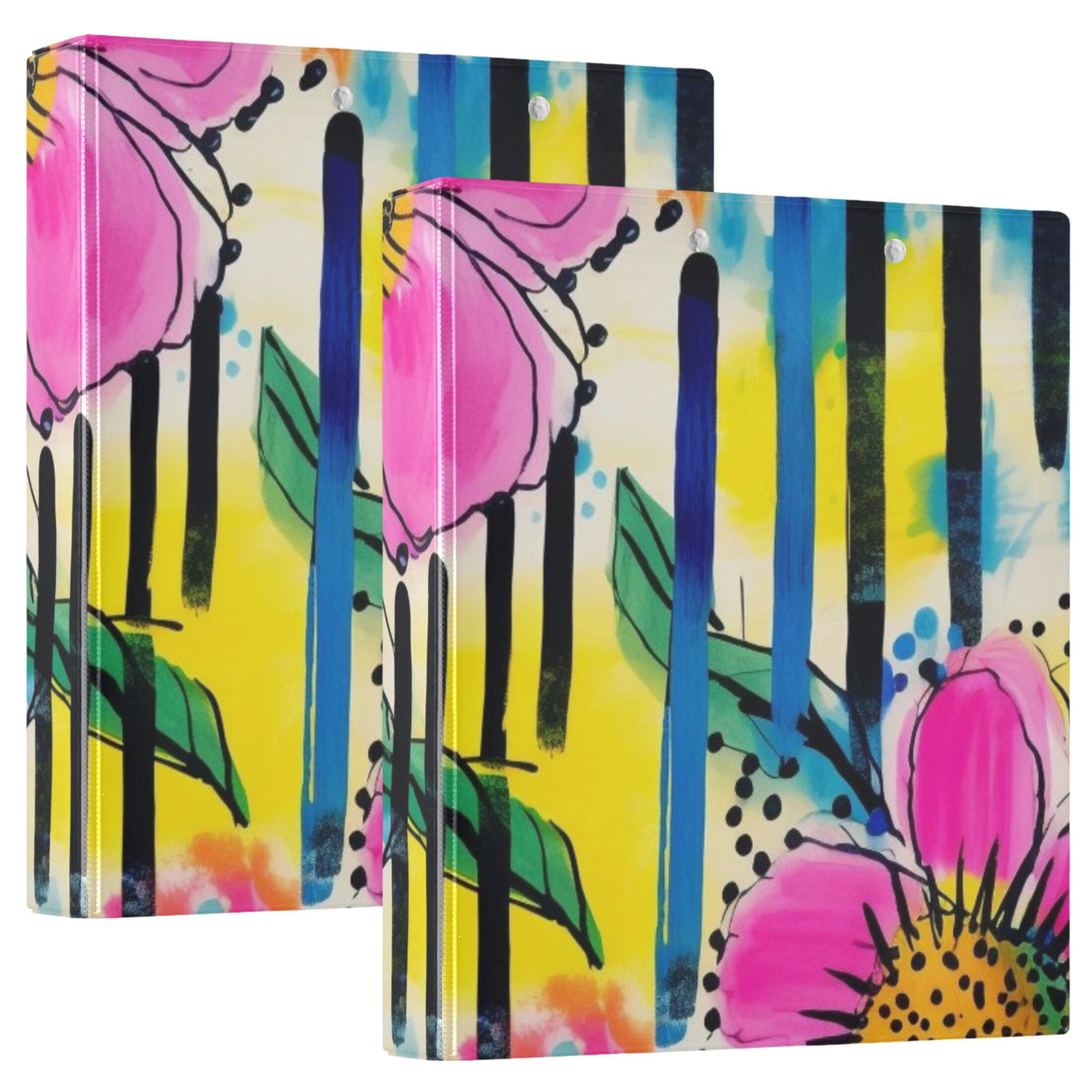 Vibrant Watercolor Flower 3 Ring Hardcover Binders 1.5" Round Rings for ...