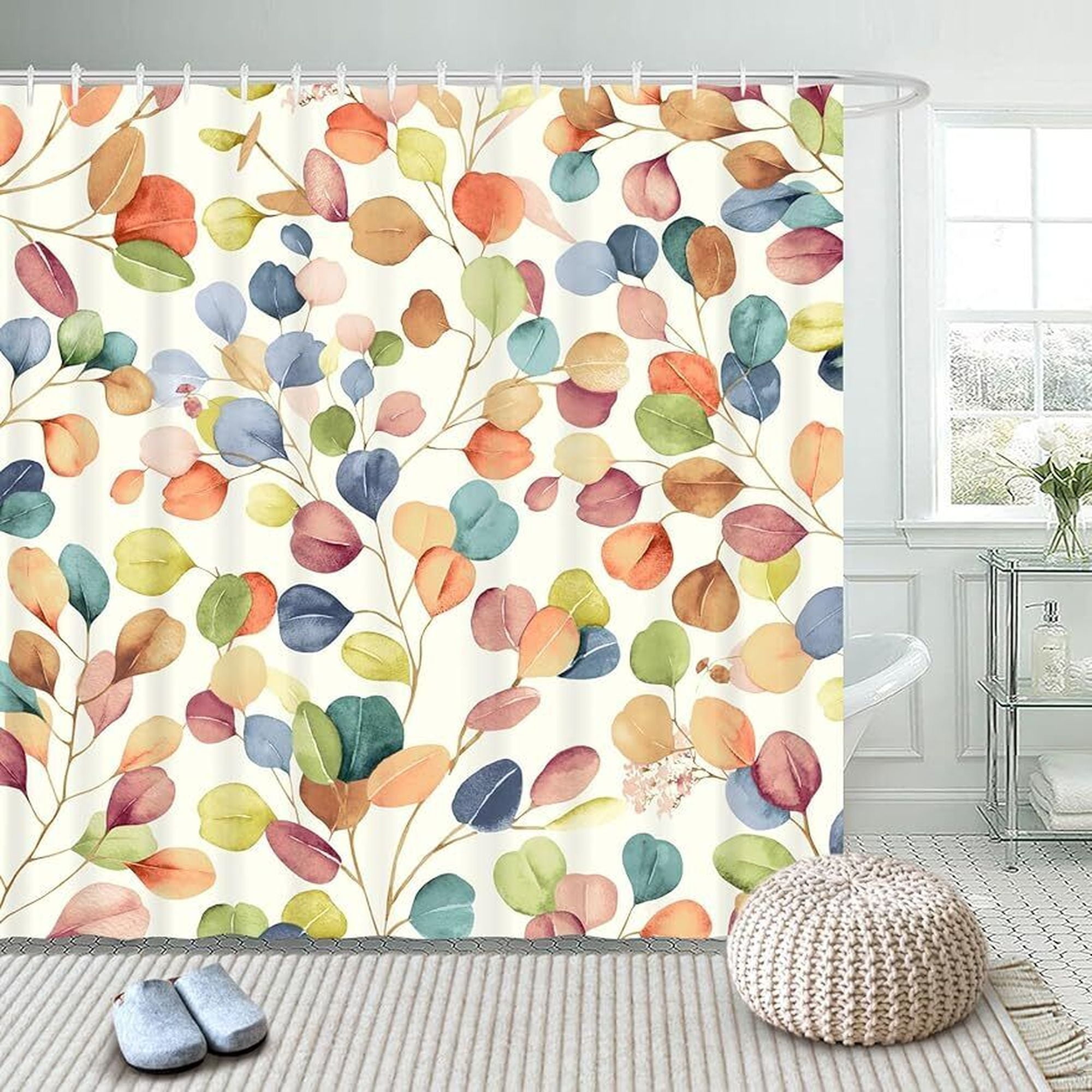 Vibrant Watercolor Leaves Shower Curtain - Bring Nature's Beauty Into ...