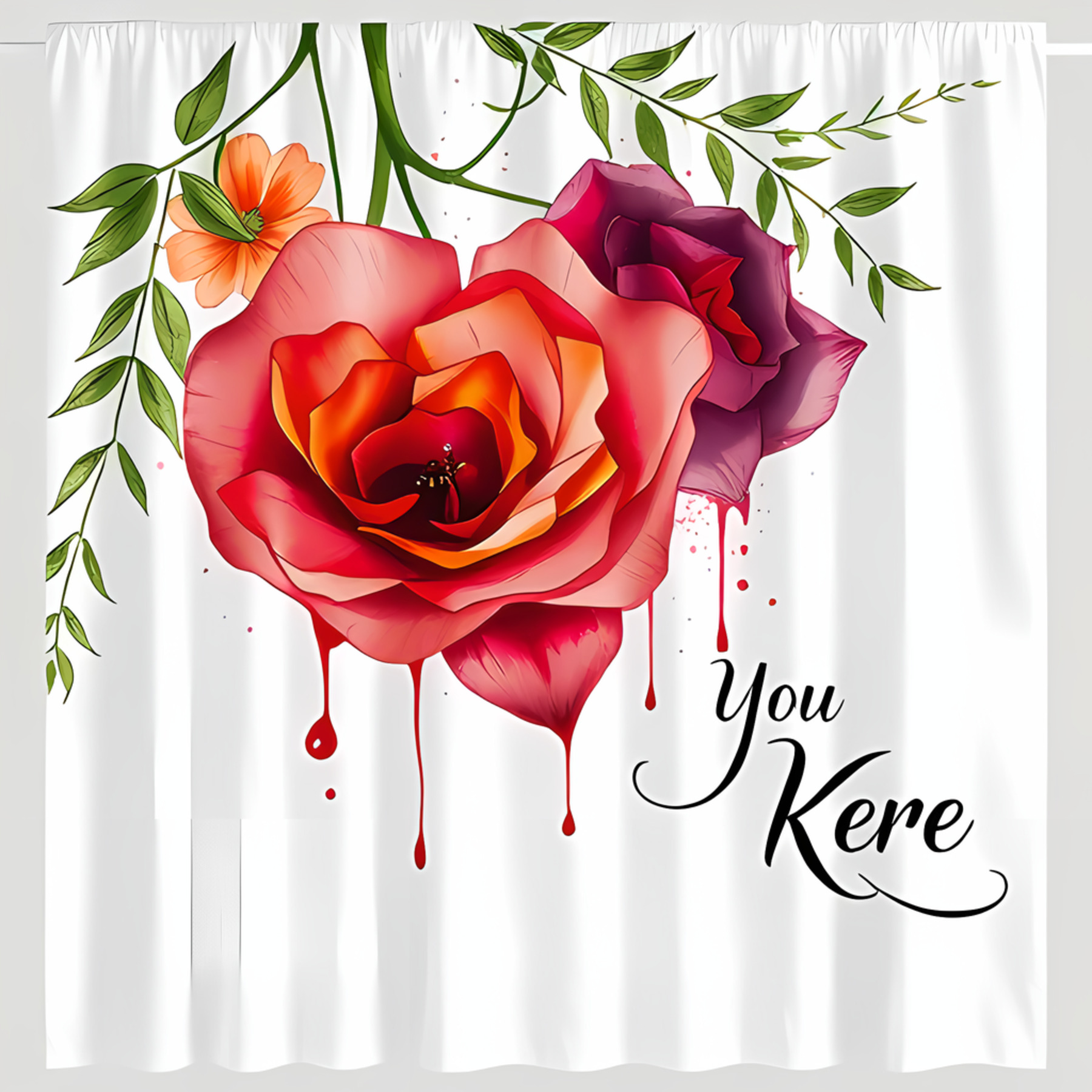 Vibrant Watercolor Roses Shower Curtain Elegant Floral Design with "You ...