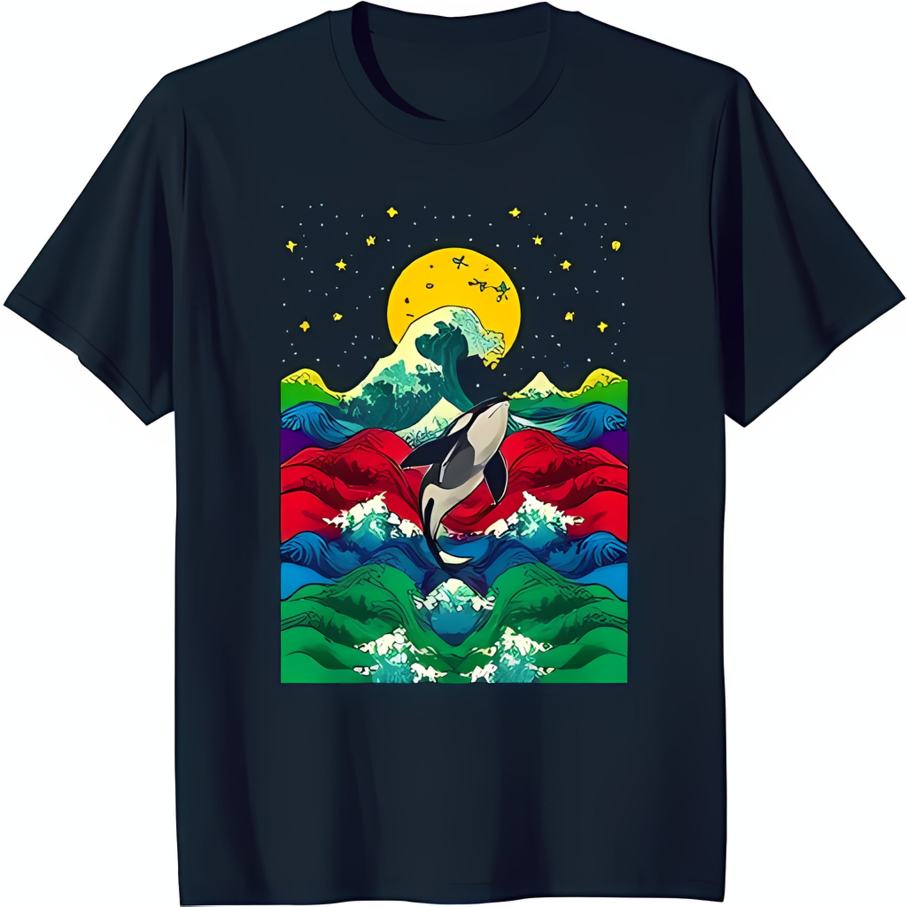 Vibrant Whale Graphic on Black T-Shirt Design - Walmart.com