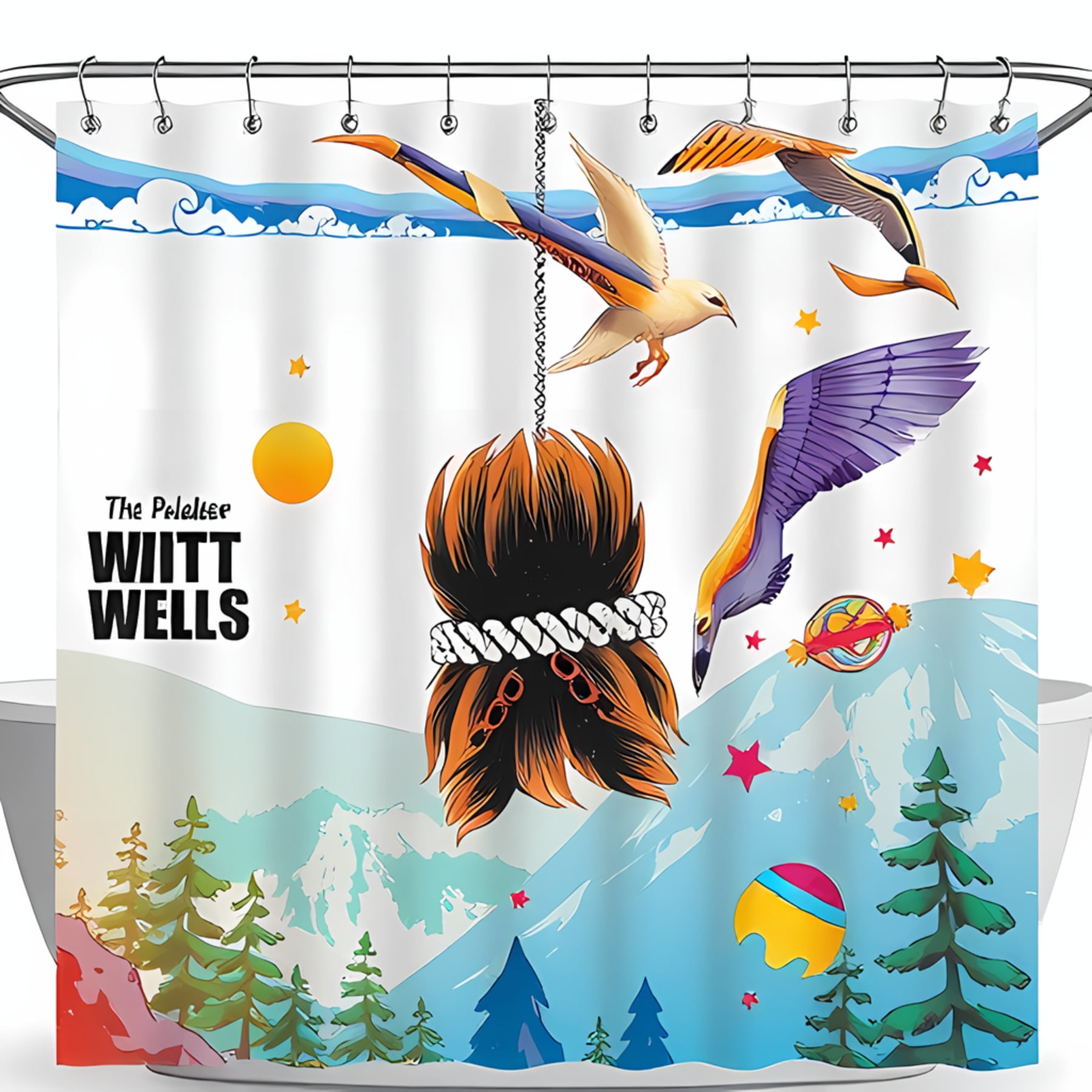 Vibrant Whimsical Shower Curtain with Colorful Bird Fantasy Creature ...
