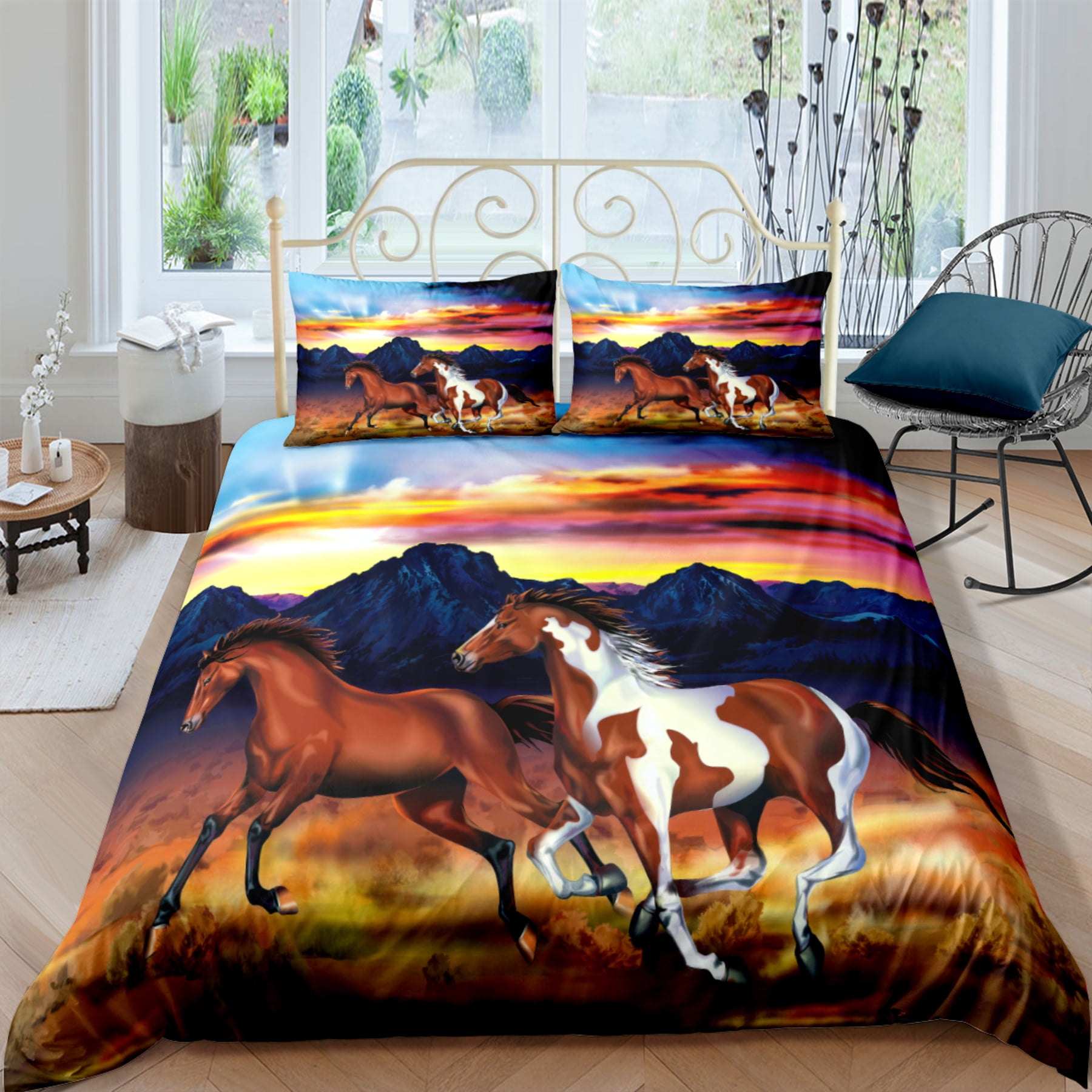 Vibrant Wild Horses Bedding Set Stunning Sunset Landscape Cozy ...