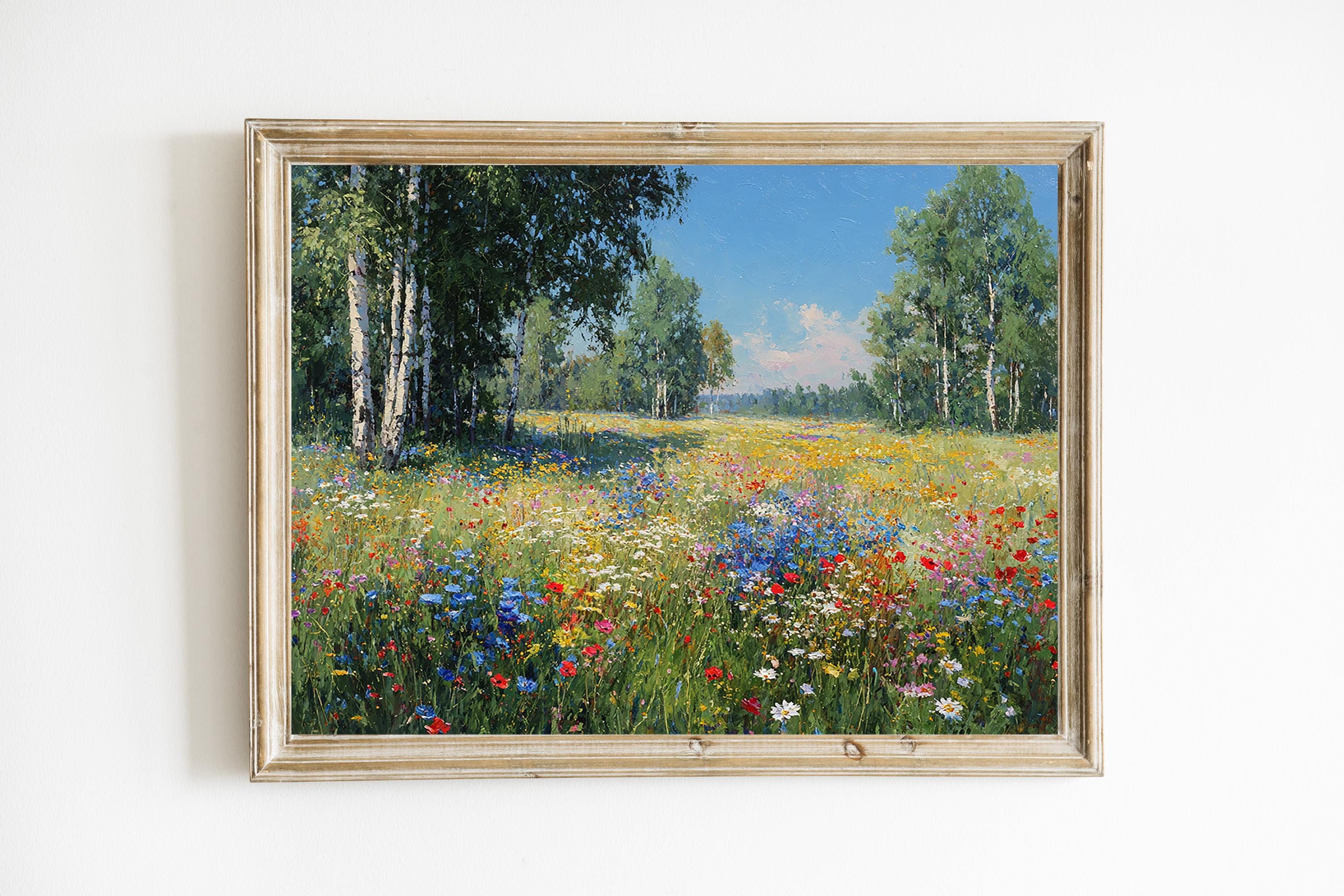 Vibrant Wildflower Cottage Landscape Print Poster Vintage Countryside ...