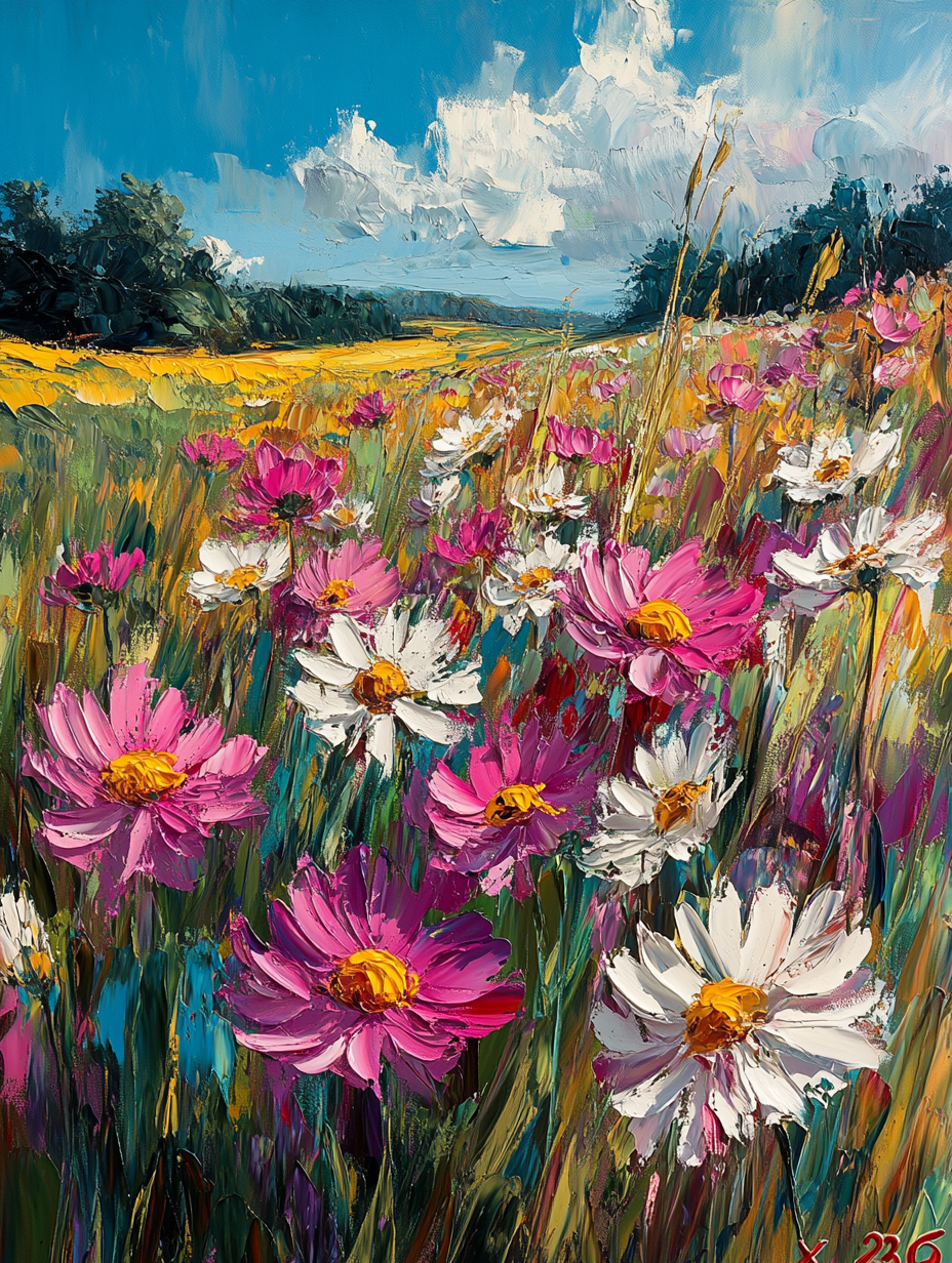 Vibrant Wildflower Field Canvas Painting/Wall Art， Perfect for Living ...