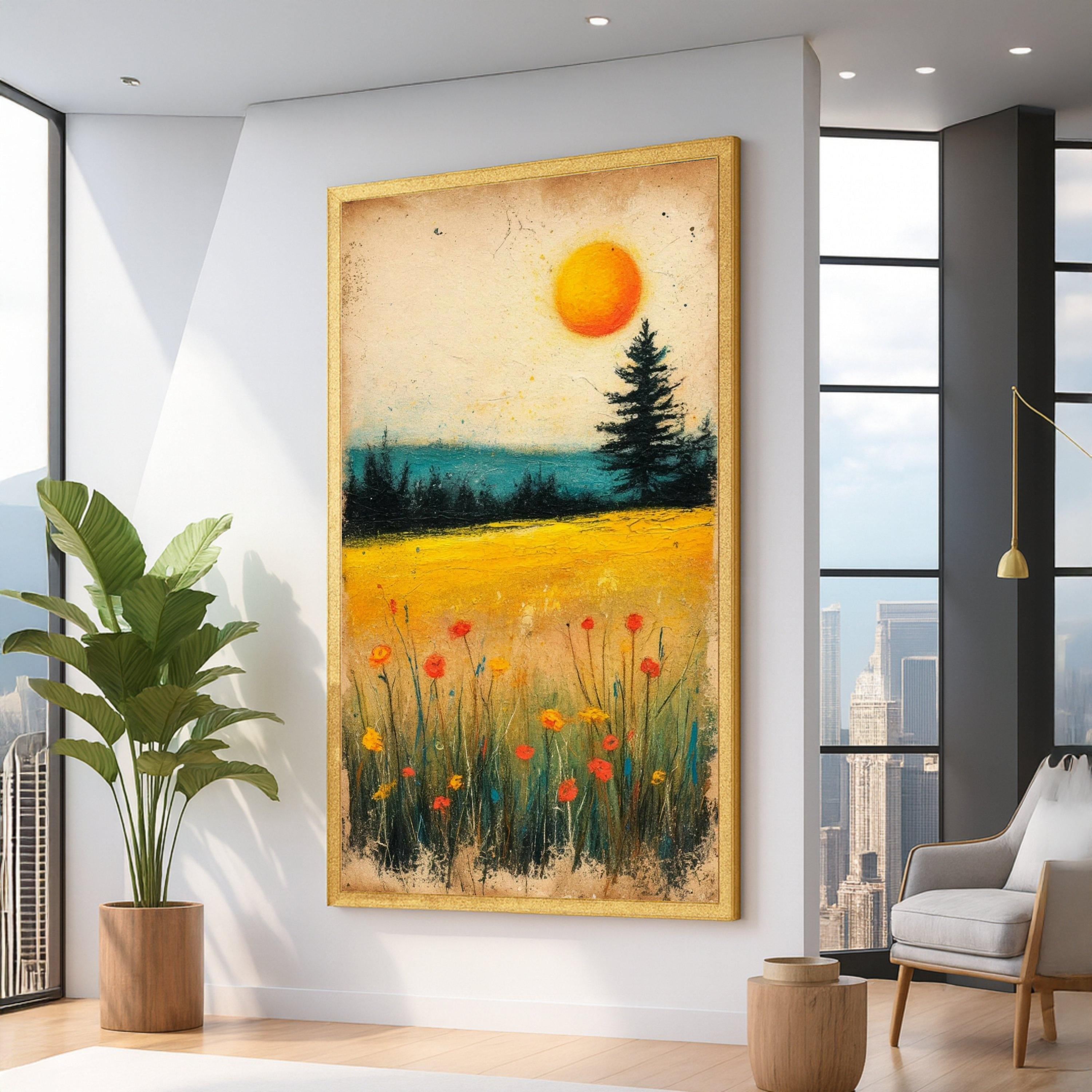 Vibrant Wildflower Field, Sunny Landscape Wall Art, Nature Scene ...