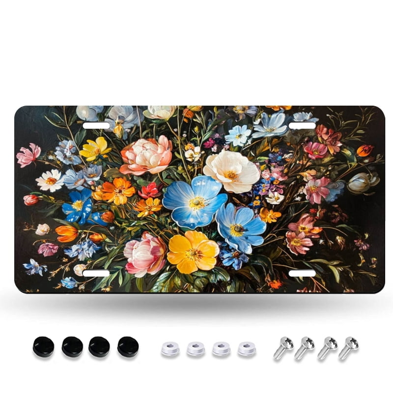 Vibrant Wildflowers in a Transparent Container License Plate Frame ...