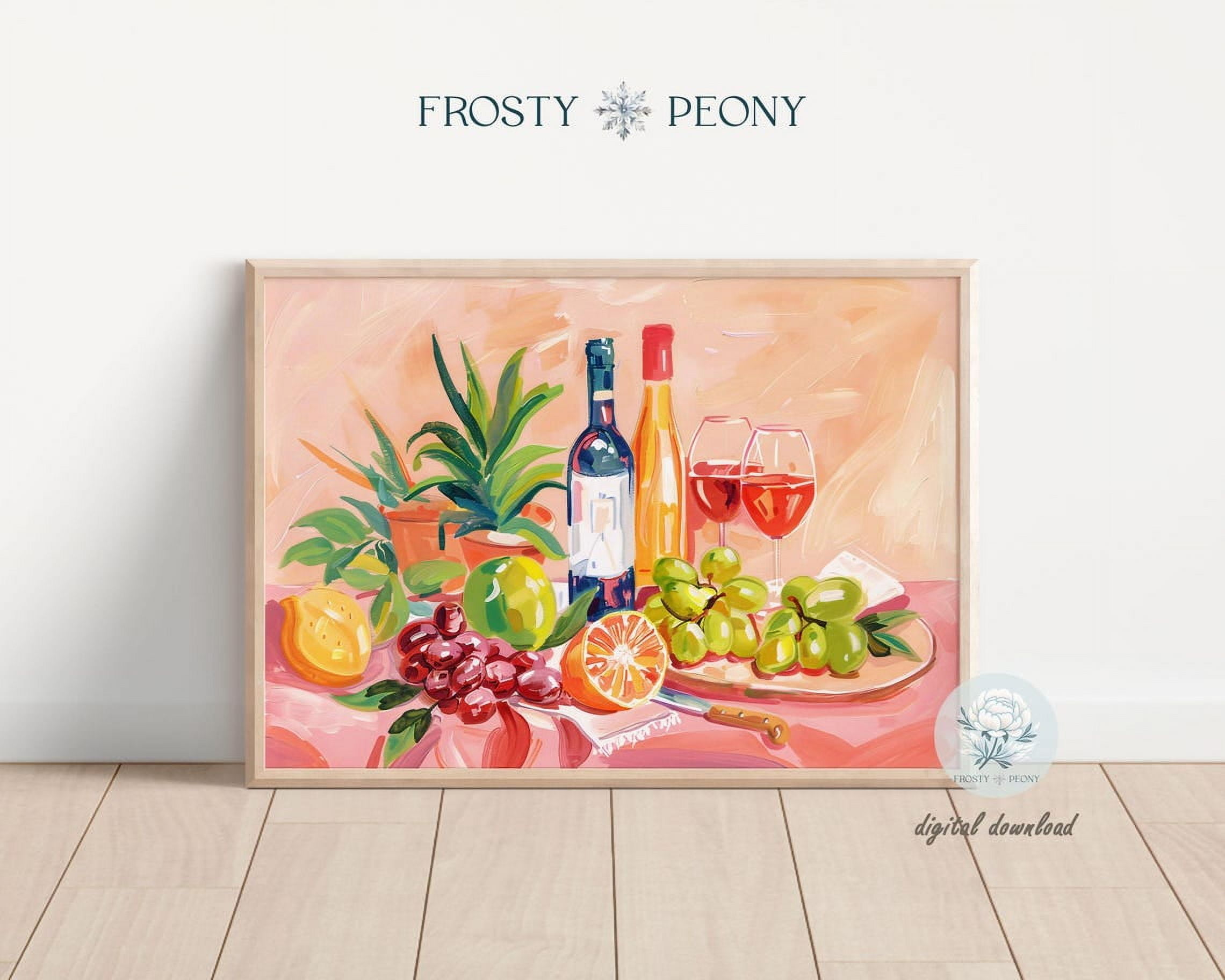 Vibrant Wine And Fruit Art Print, Colorful Kitchen Wall Decor, Still ...
