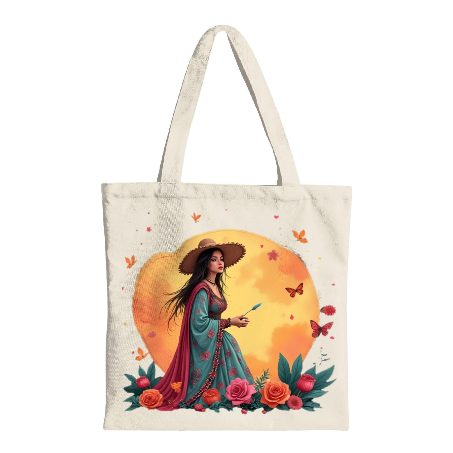 Vibrant Woman in Traditional Attire Tote Bag - Colorful Floral Design ...