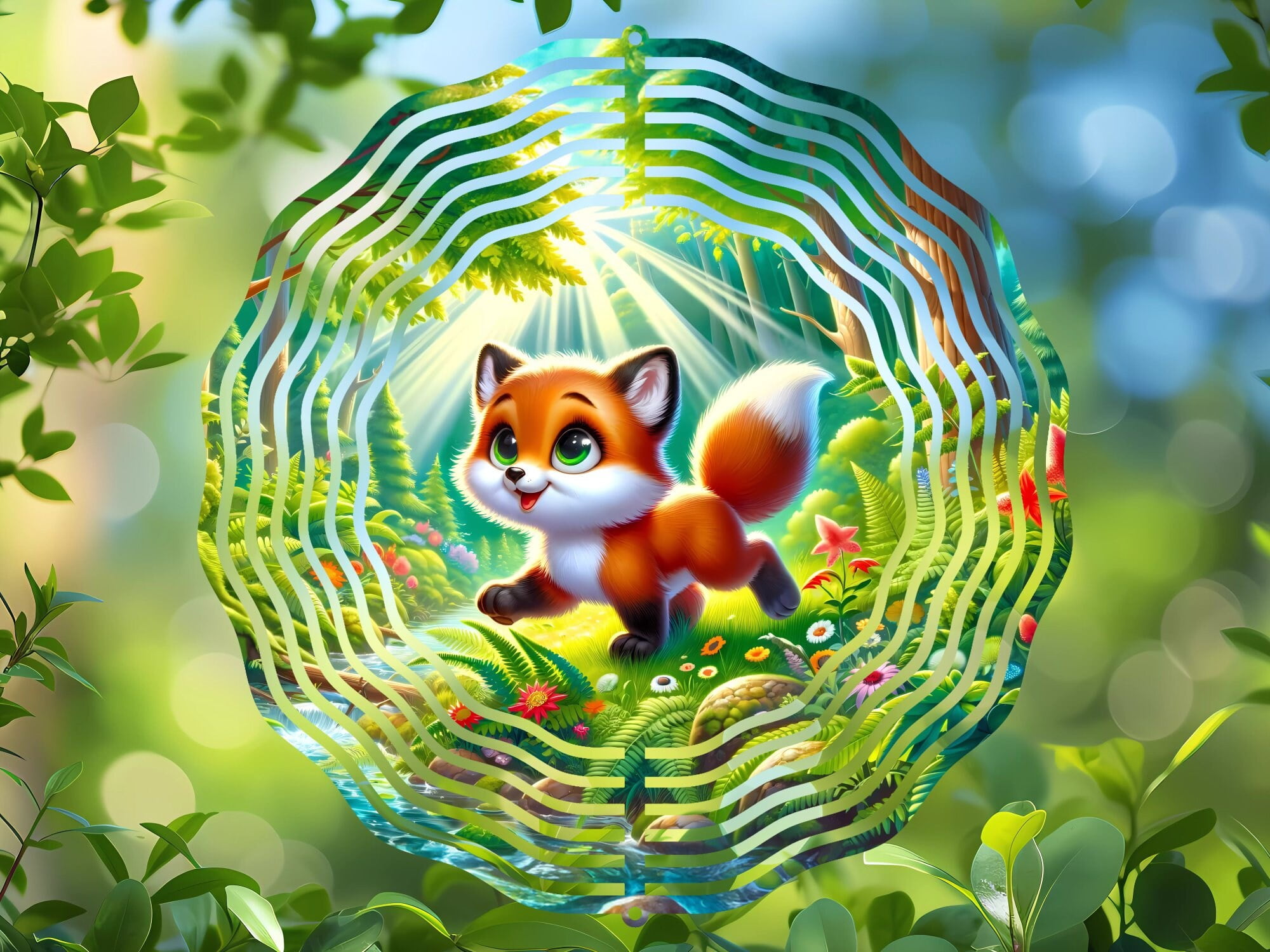 Vibrant Woodland Fox 3D Wind Spinner, Kinetic Stainless Steel Hanging ...