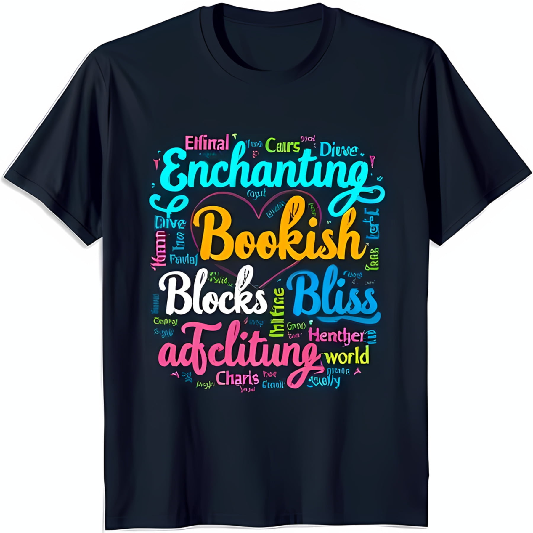 Vibrant Word Cloud Heart T-Shirt Celebrate the Joy of Reading in Style ...
