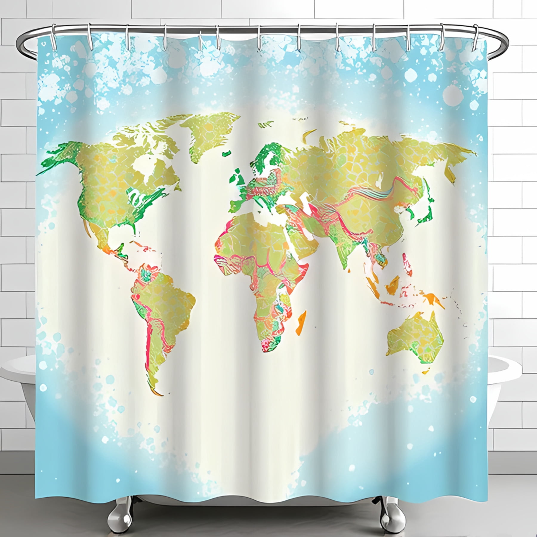 Vibrant World Map Shower Curtain - Colorful Patterned Continents on ...