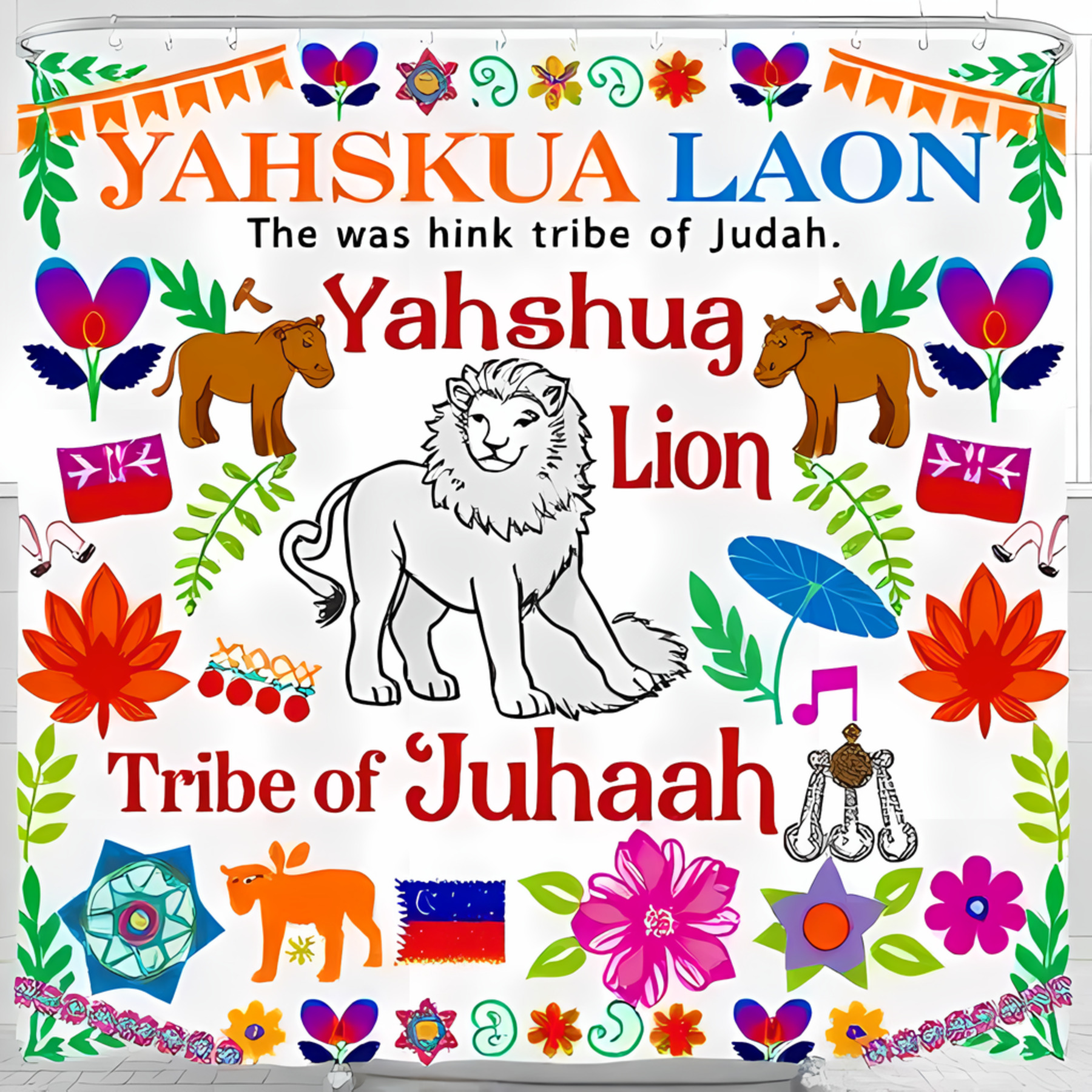 Vibrant Yahshua Lion Shower Curtain - Colorful Tribal Design with ...