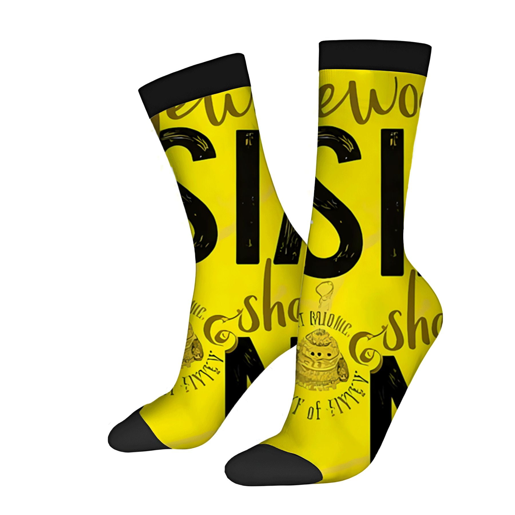 Vibrant Yellow & Black Unisex Socks - 2 Pairs with ' NEW ' & ' SIS ...