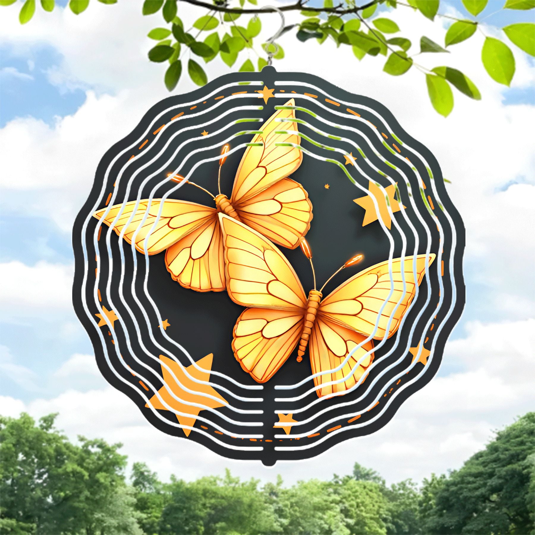Vibrant Yellow Butterfly Metal Wind Spinner & Chime - Intricate Wing ...
