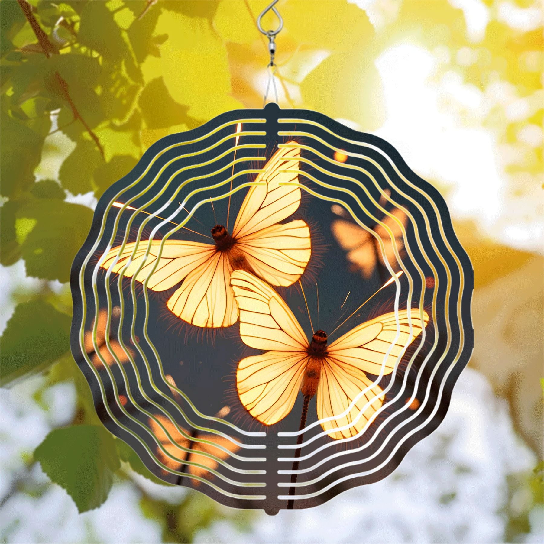 Vibrant Yellow Butterfly Metal Wind Spinner & Chime - Intricate Wing ...