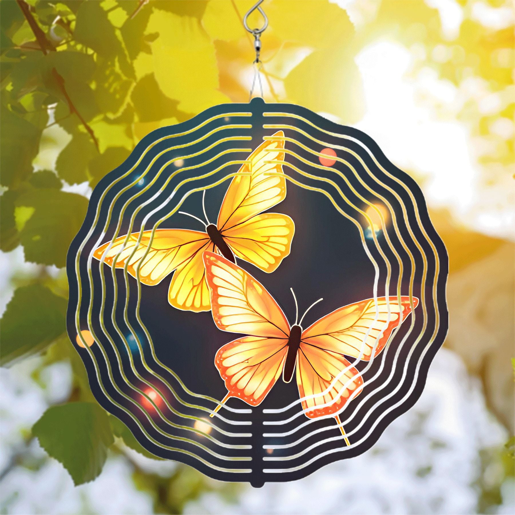 Vibrant Yellow Butterfly Metal Wind Spinner & Chime - Intricate Wing ...